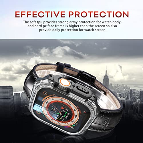 Armor Case for Apple Watch Ultra 49mm Case, Soft Matte Bumper + Hard Clear Face Frame, Military-Grade Anti-Scratch & Shockproof Watch Cover for Apple Watch Ultra Case 49mm Accessories - Black