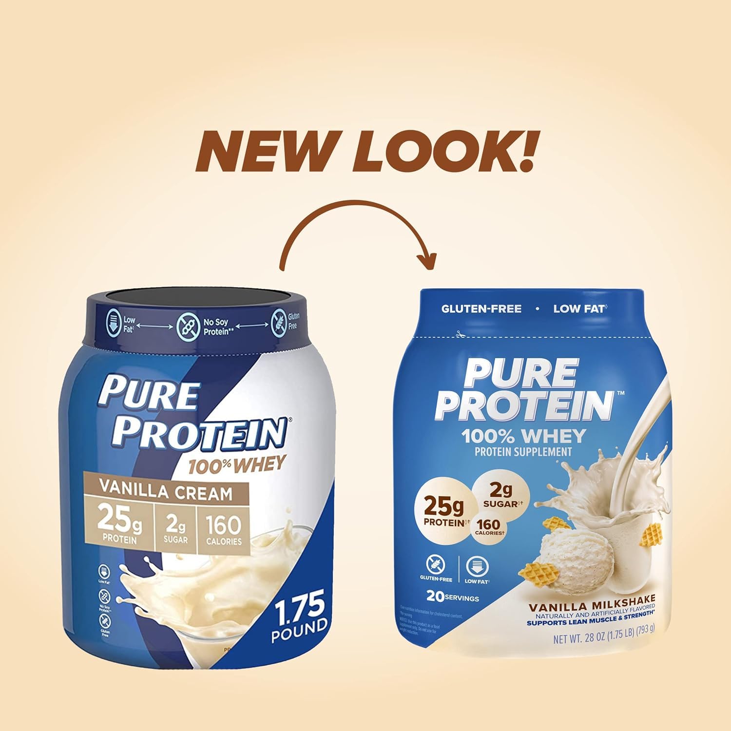 Pure Protein Powder, Natural Whey, High Protein, Vanilla, 1.6 lbs