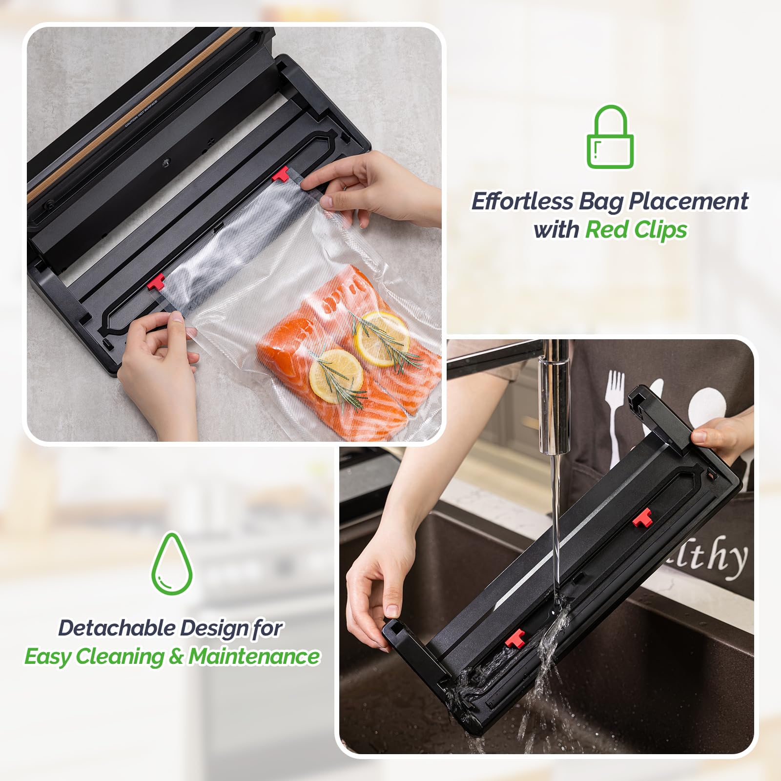 GERYON Vacuum Sealer Machine, Automatic Food Sealer Detachable Design|Led Indicator Lights|Dry Moist Food Modes| Compact Design w/ Starter Kit(Silver)