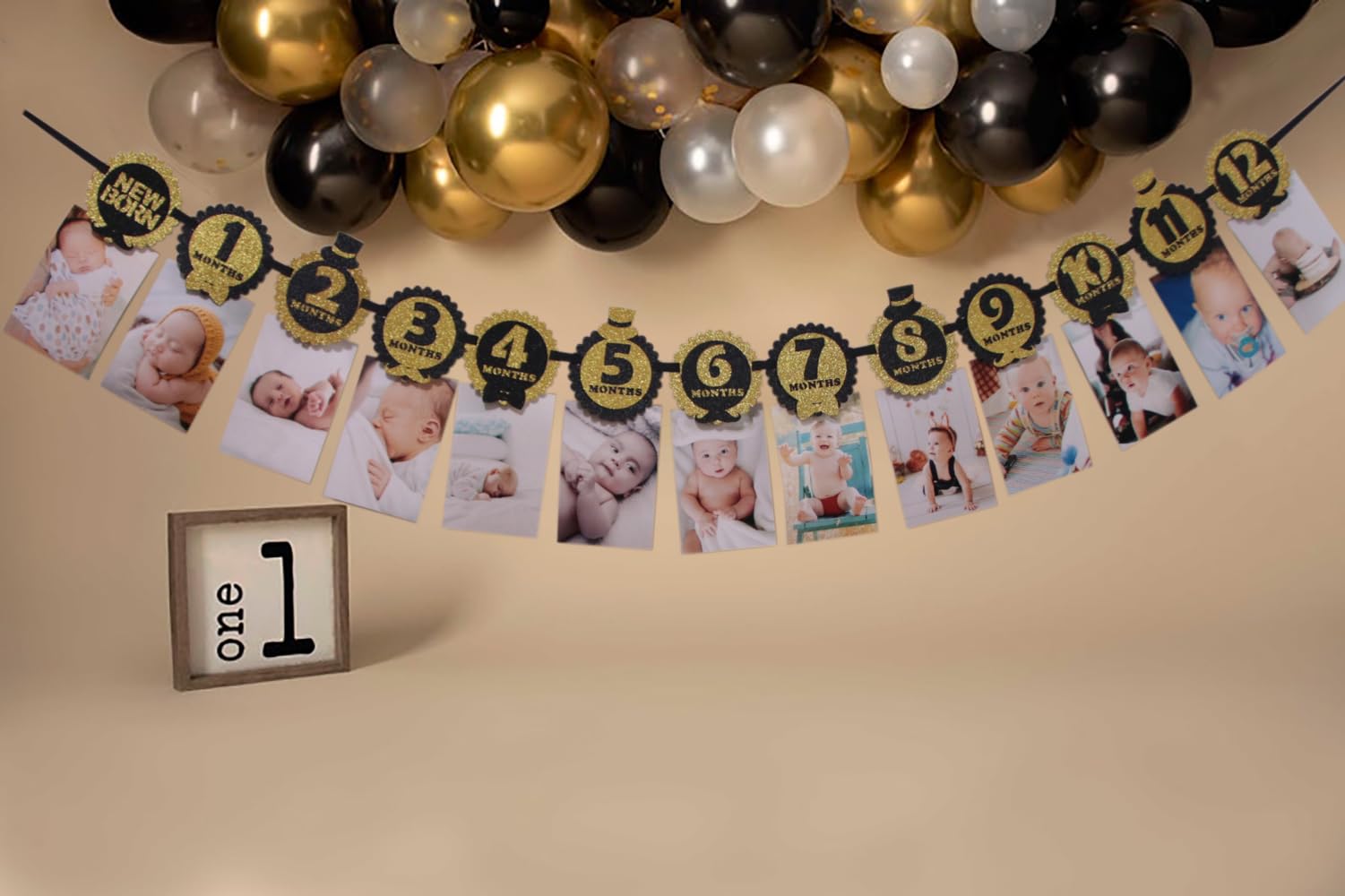 Zocakee Mr Onederful Birthday Decorations,First Year Monthly Photo Banner, Baby Shower Picture Banner