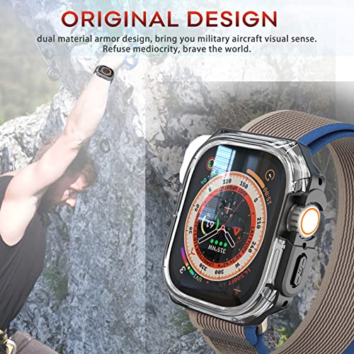 Armor Case for Apple Watch Ultra 49mm Case, Soft Matte Bumper + Hard Clear Face Frame, Military-Grade Anti-Scratch & Shockproof Watch Cover for Apple Watch Ultra Case 49mm Accessories - Black
