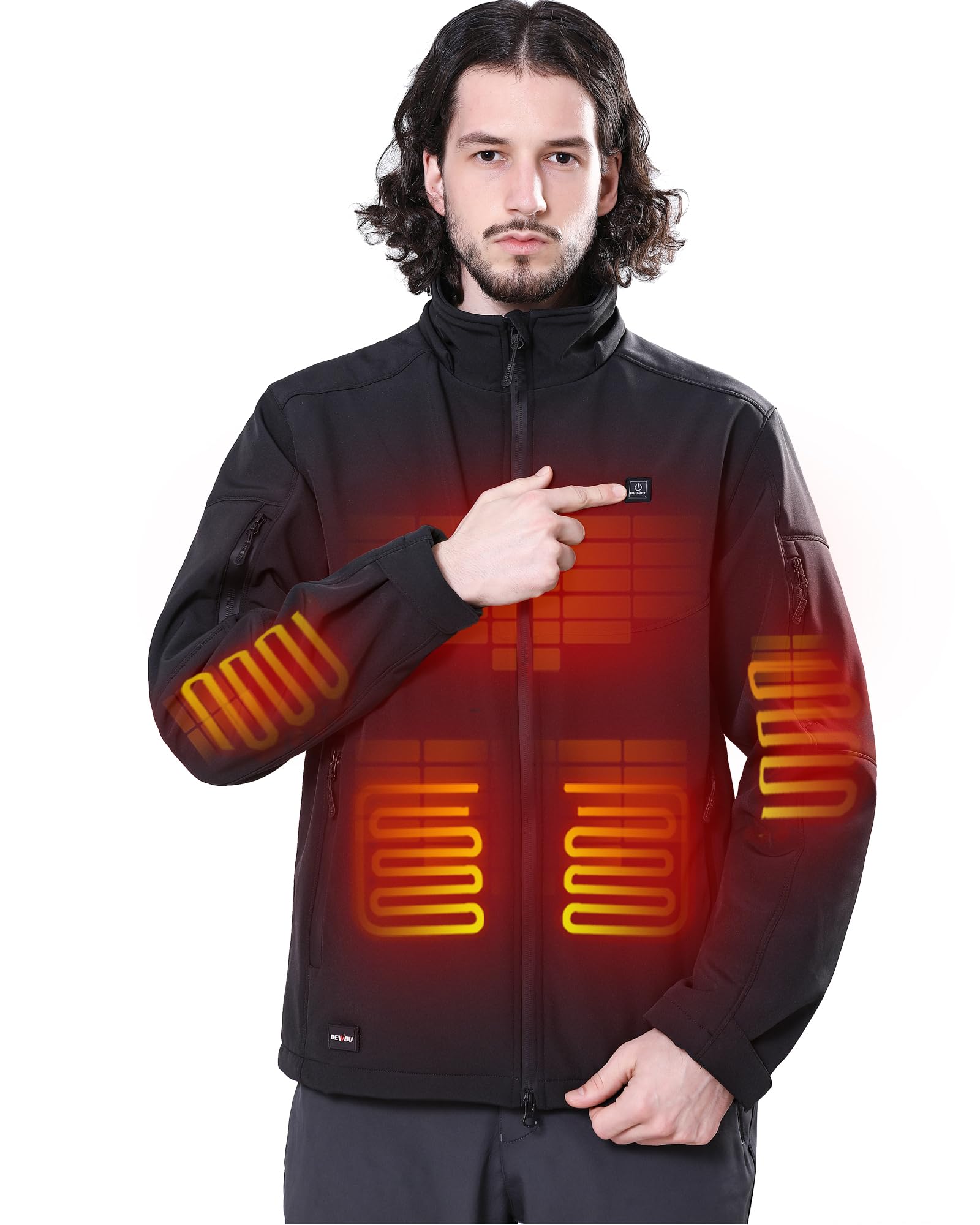 DEWBU Soft Shell Heated Jacket for Men with 12V Battery Pack and Detachable Hood Outdoor Electric Heating Coat, Black, M