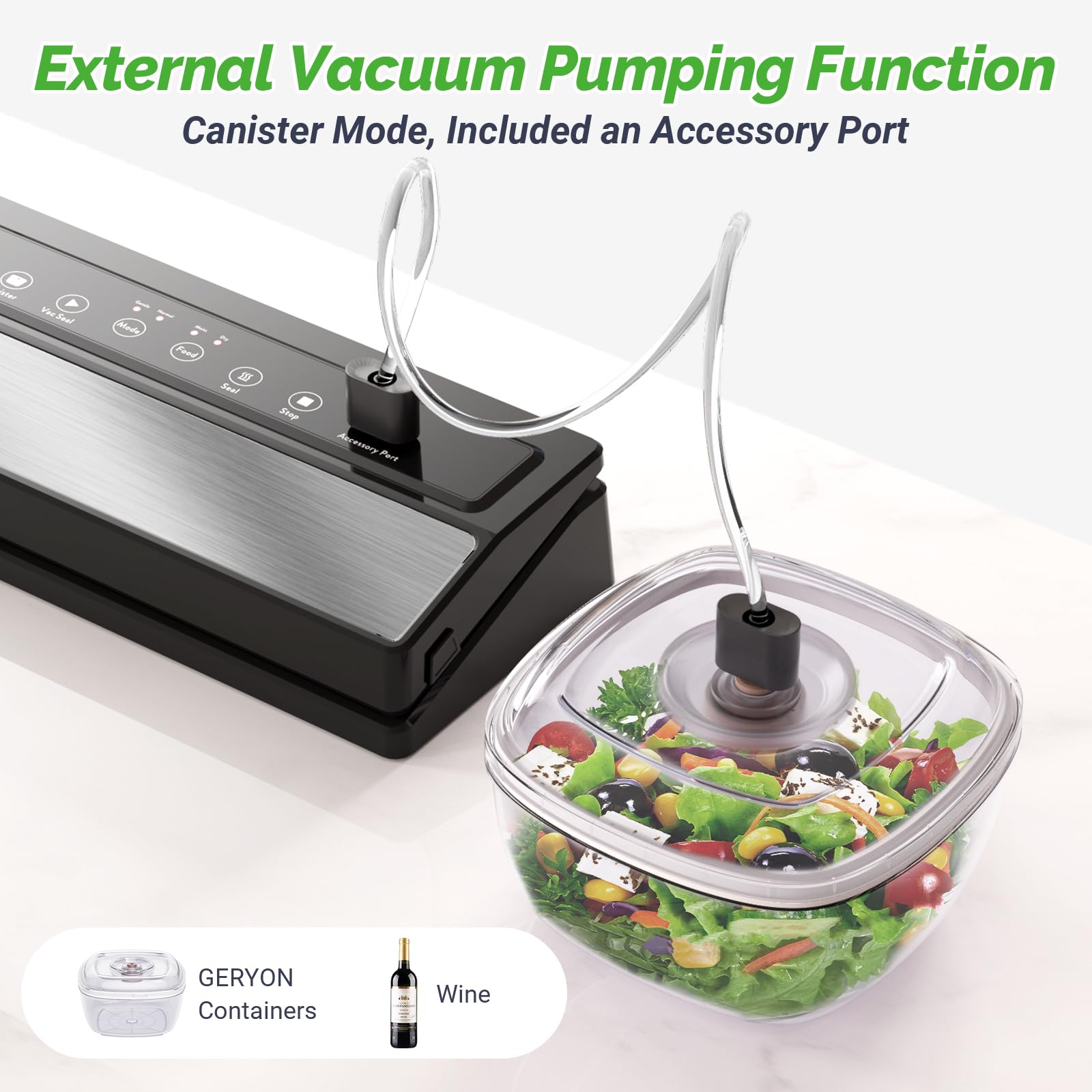 GERYON Vacuum Sealer Machine, Automatic Food Sealer Detachable Design|Led Indicator Lights|Dry Moist Food Modes| Compact Design w/ Starter Kit(Silver)