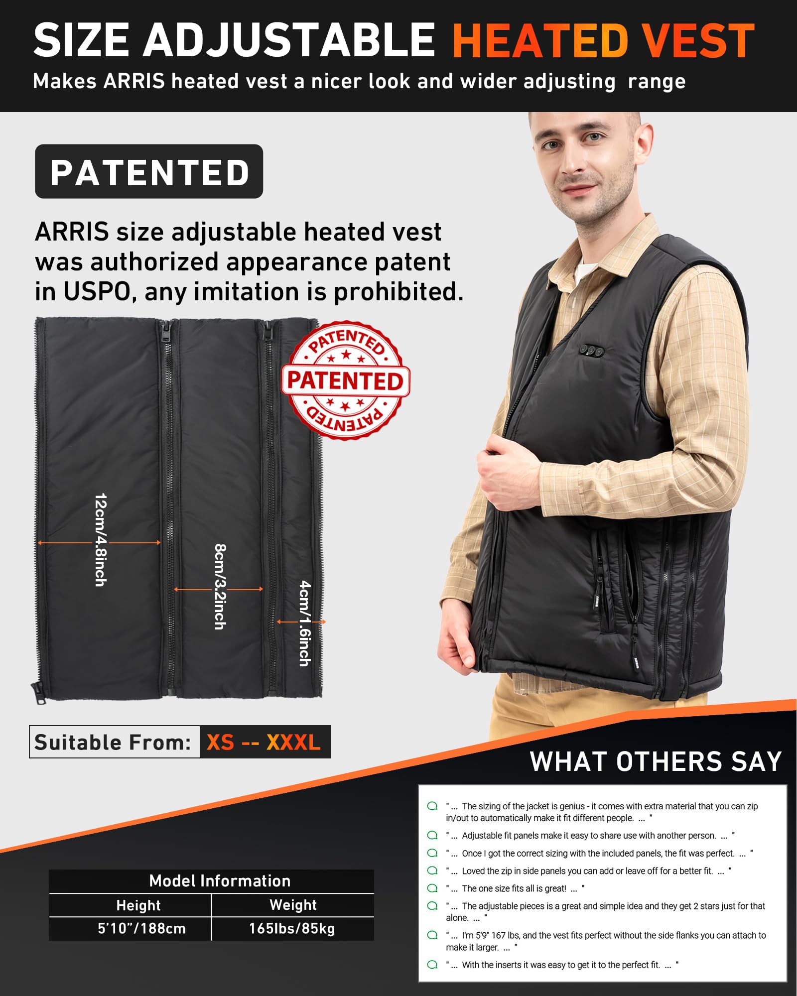 ARRIS Heated Vest for Men, 7.4V Electric Size Adjustable Heating Vest for Hunting, Camping