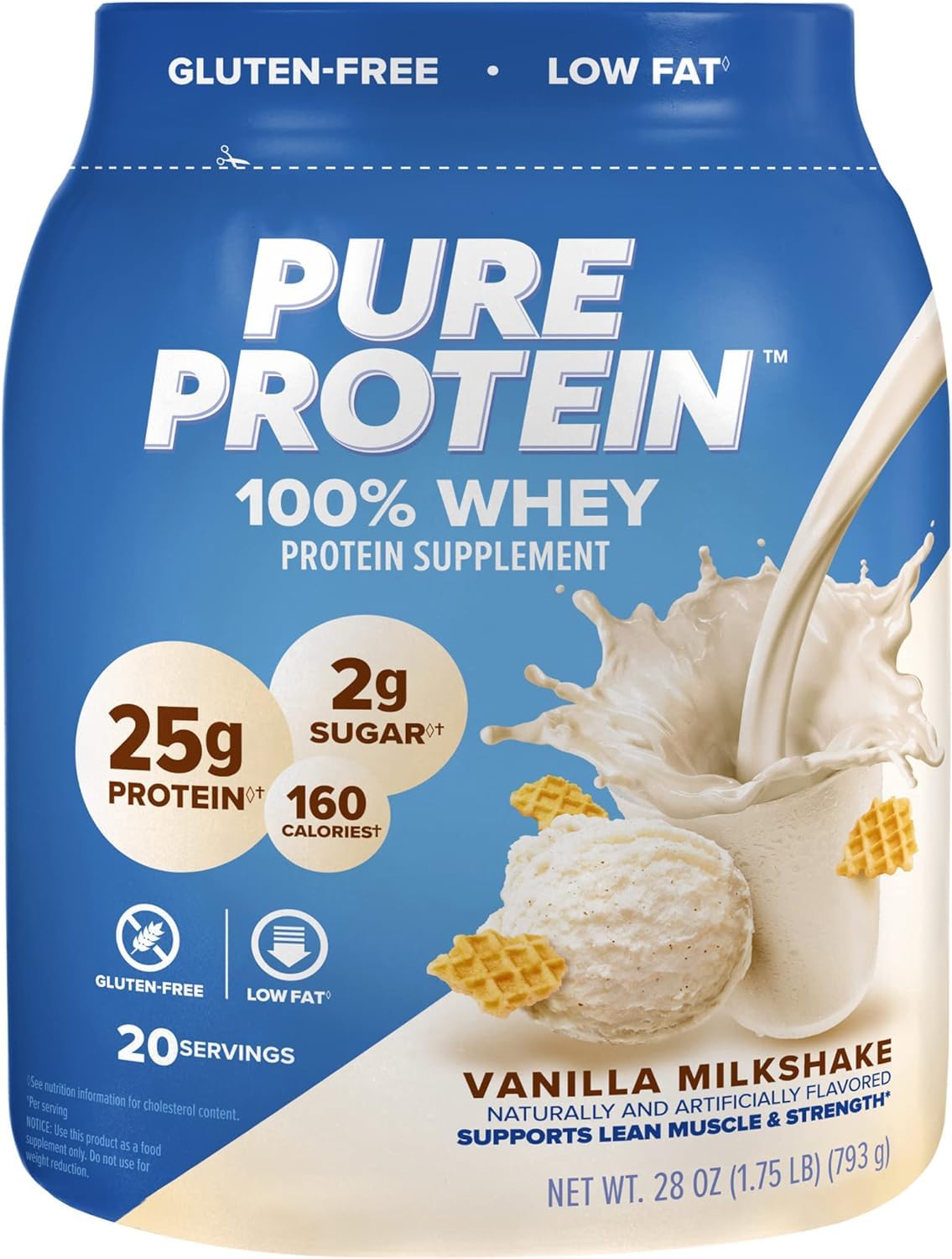 Pure Protein Powder, Natural Whey, High Protein, Vanilla, 1.6 lbs