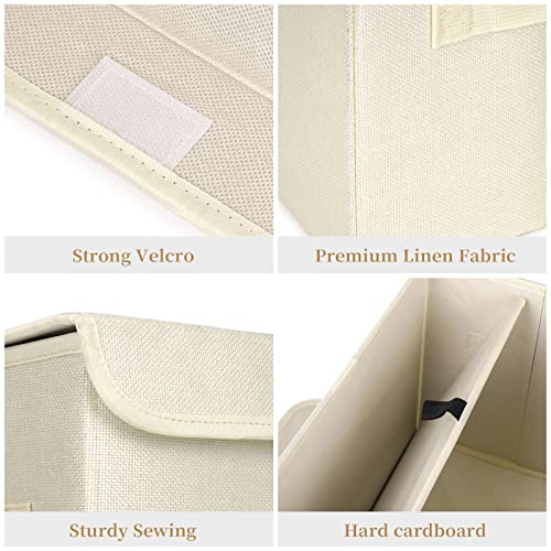Bagnizer Collapsible Storage Bins with Lids, [1-Pack] Medium 22 Quart Linen Fabric Storage Boxes with Lids  for Home Bedroom Office (14.6 x 9.5 x 9.5, Beige)