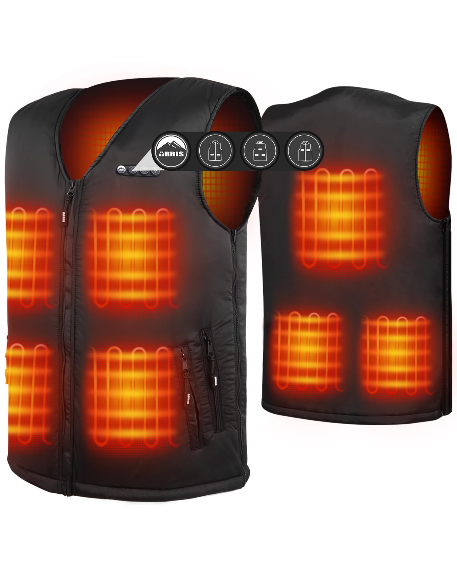 ARRIS Heated Vest for Men, 7.4V Electric Size Adjustable Heating Vest for Hunting, Camping