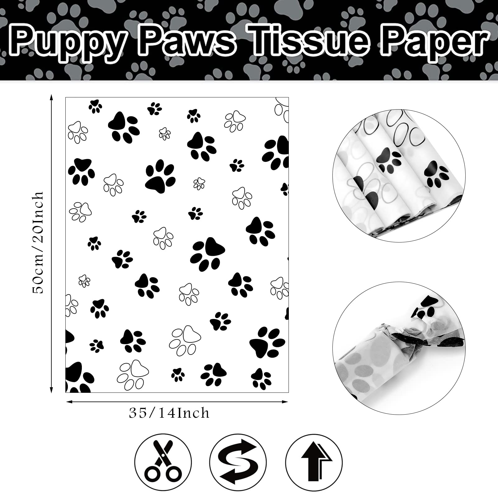 100 Sheets Dog Paw Print Tissue Paper Puppy Paws Gift Wrap Tissue Paper for Gift Bags Wrapping and DIY Crafts (Dog Paw)
