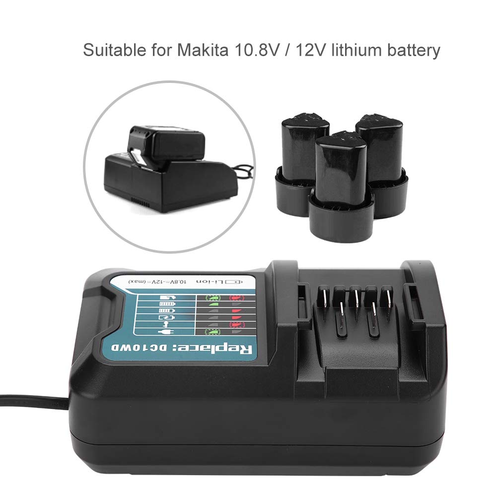 10.8V~12V Lithium Battery Charger for Makita, DC10WD DC10SB DC10WC BL1015 BL1016 BL1021B BL1041B Charger Replacement for Makita Black Decker Quick Charger(US Plug)