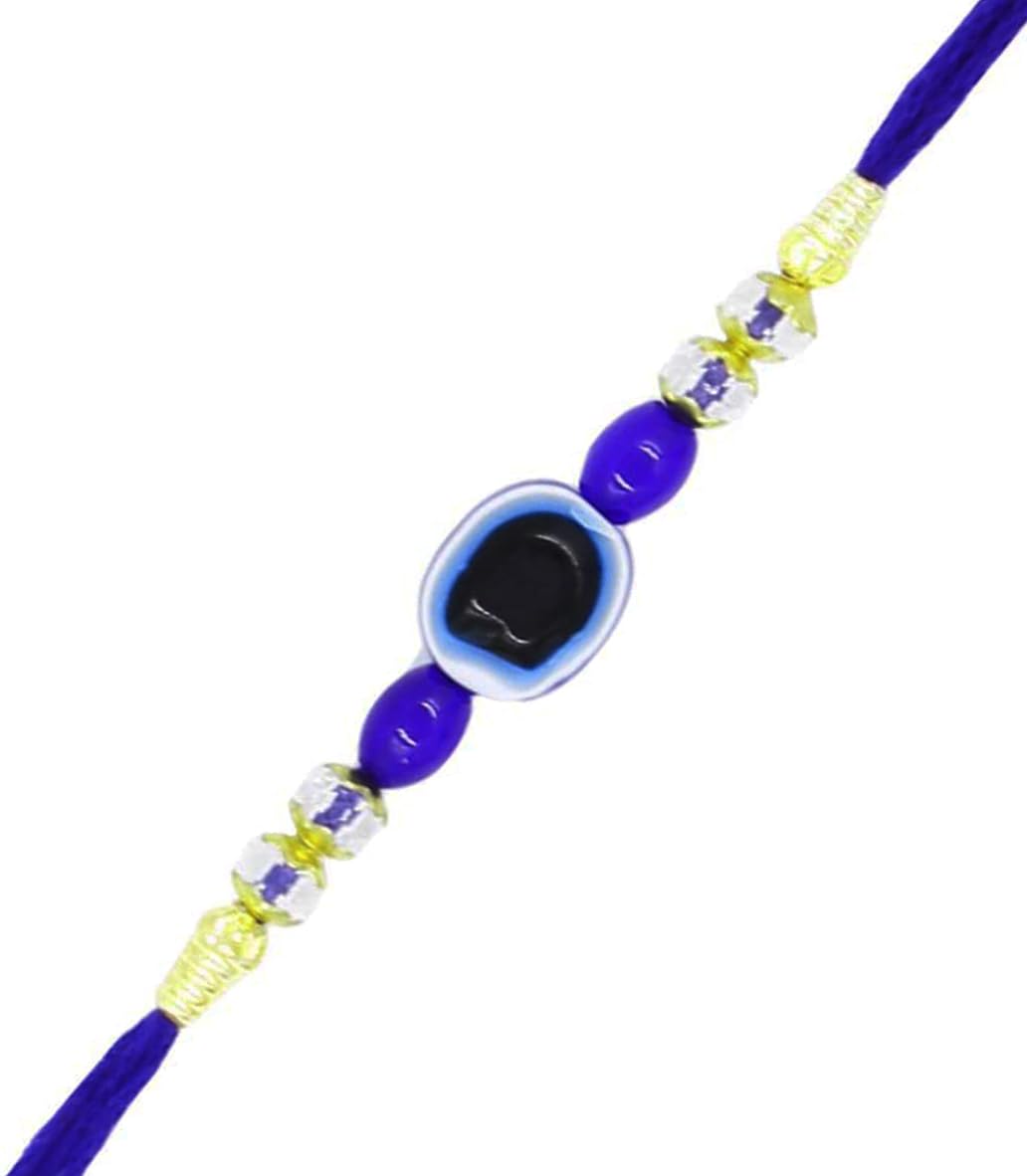 Handmade Evil Eye Rakhi Raksha Bandhan Rakhi for Brother | Designer Rakhi Bracelet Handmade Rakhi | Rakhi for Brother made Kundan Multicolor Beads for Indian Festival Raksha Bandhan (Design2)