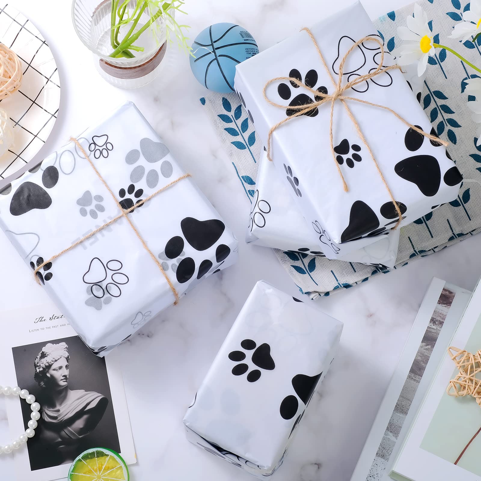100 Sheets Dog Paw Print Tissue Paper Puppy Paws Gift Wrap Tissue Paper for Gift Bags Wrapping and DIY Crafts (Dog Paw)