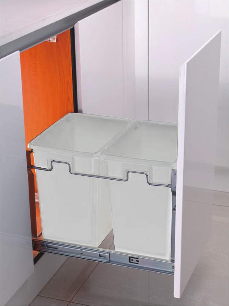 Silverline Double 20 Qt. Kitchen Cabinet Pull-Out White Waste Container Recycle Trash Can