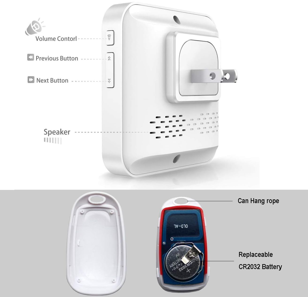 Caregiver Pager Wireless Life Alert Systems for Seniors IP55 Waterproof, Fall Alert Devices for Elderly, Panic Buttons with Necklace (2 call buttons + 3 receivers)