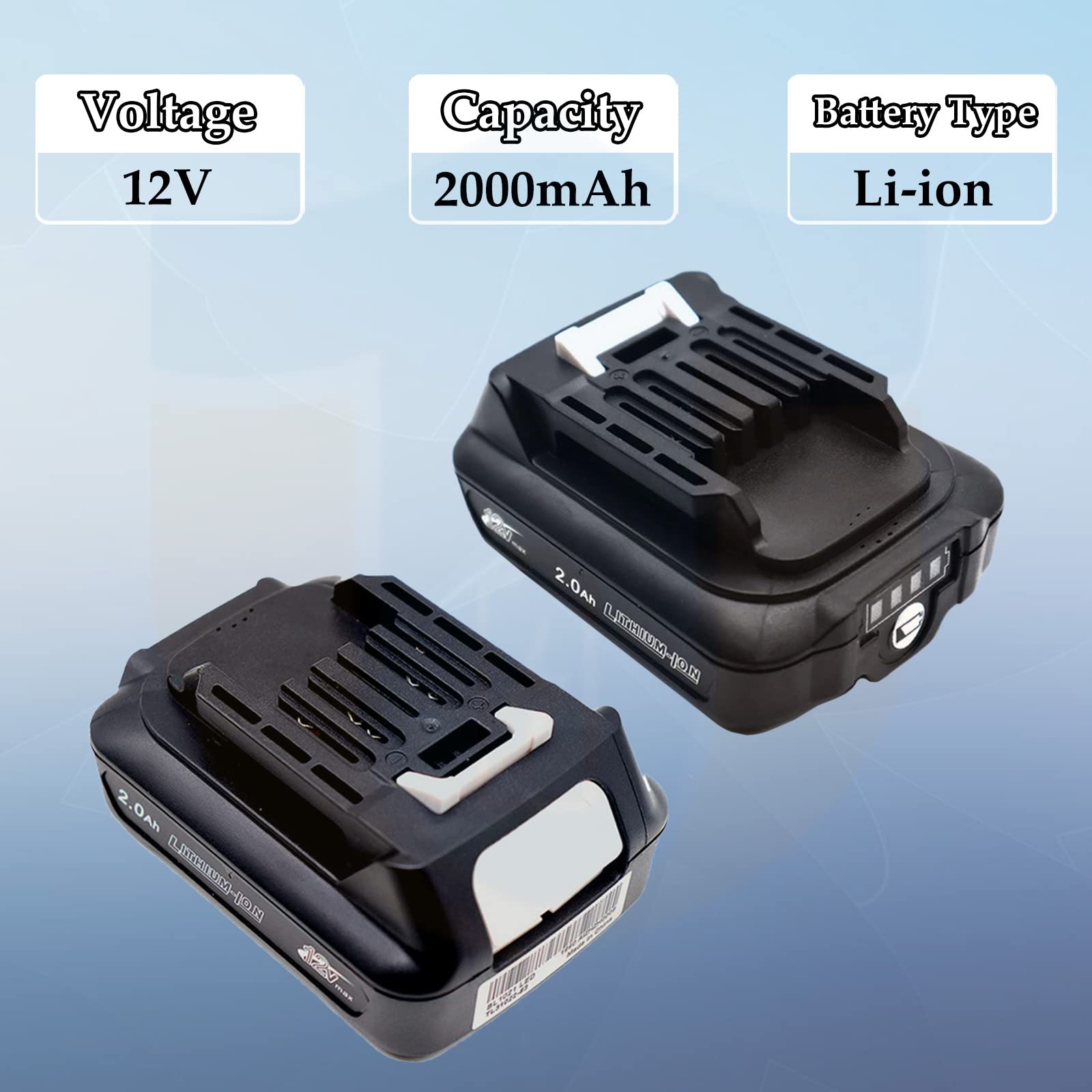 The Power Shop 2pcs Replacement for Tool Battery BL1015 bl1021b with Charger DC10WD Compatible with BL1016 BL1020B BL1040B BL1041B 10.8V & 12V Max. Li-ion CXT Battery 197394-3 197402-0