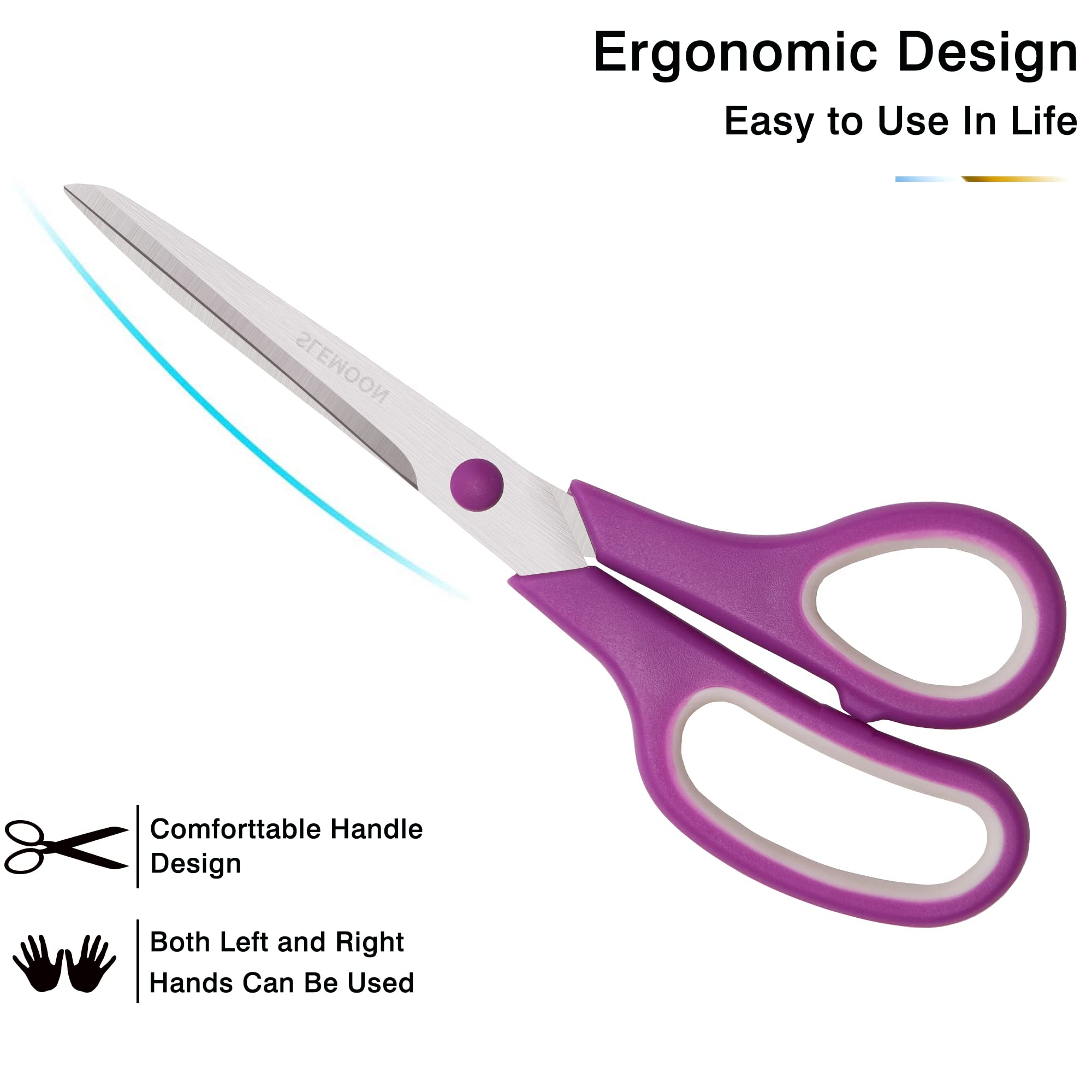 3 Pack 8" Scissors for Office & Home,Softgrip Office Scissors for General Use Art Craft Classroom DIY,3pcs