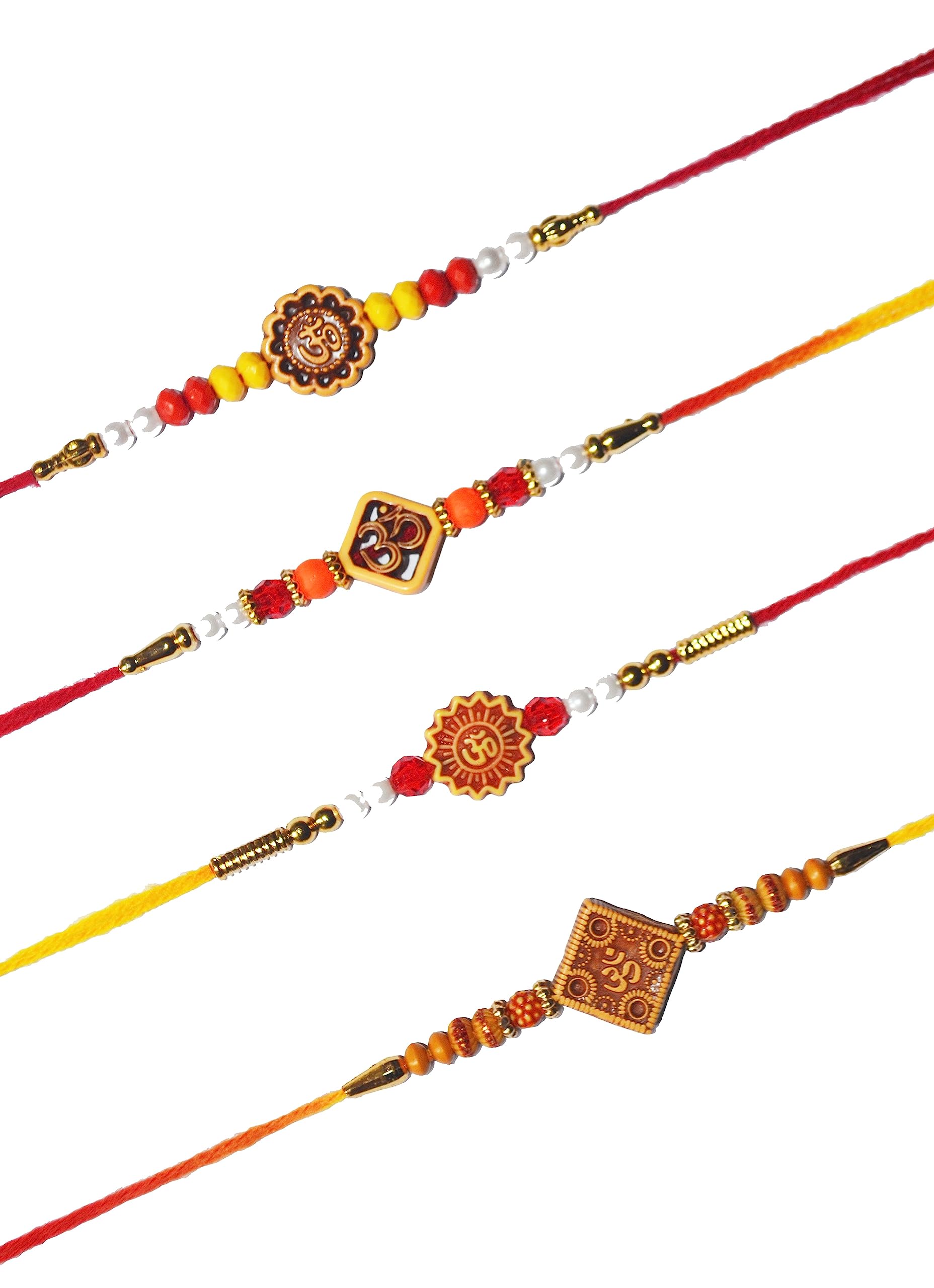 Rakhi for Brother Combo of Multi-Design Om Rakhis Spiritual Rakhi Set Traditional Indian Handmade Rakhi Raksha Bandhan Gift - Set of 4