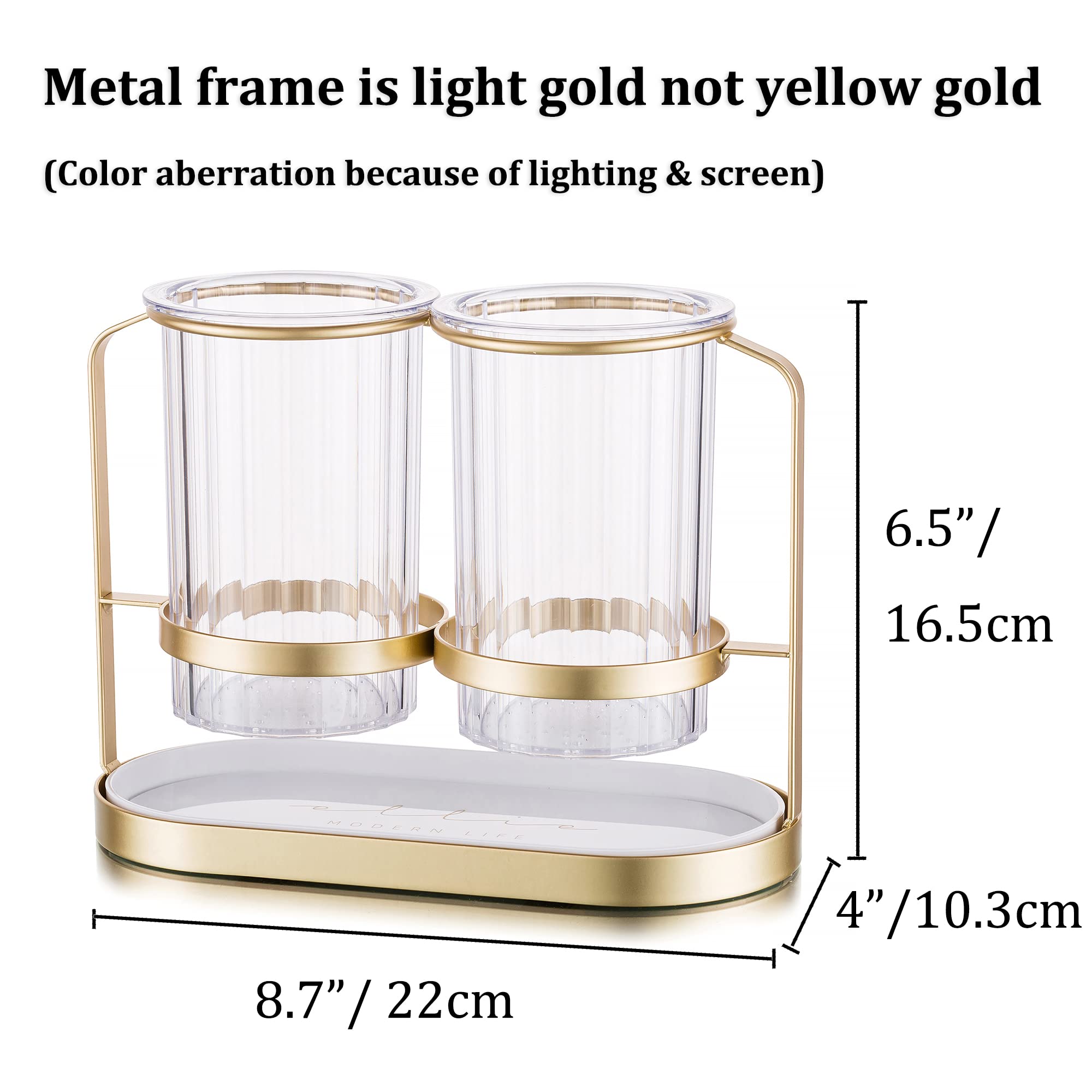 Kitchen Utensil Holder for Countertop 2 Clear White Cups with Gold Iron Frame Cooking Utensil Crock Chic Modern Cutlery Caddy Practical Utensil Pot for Counter for Fork Spoon Knife Flatware Silverware