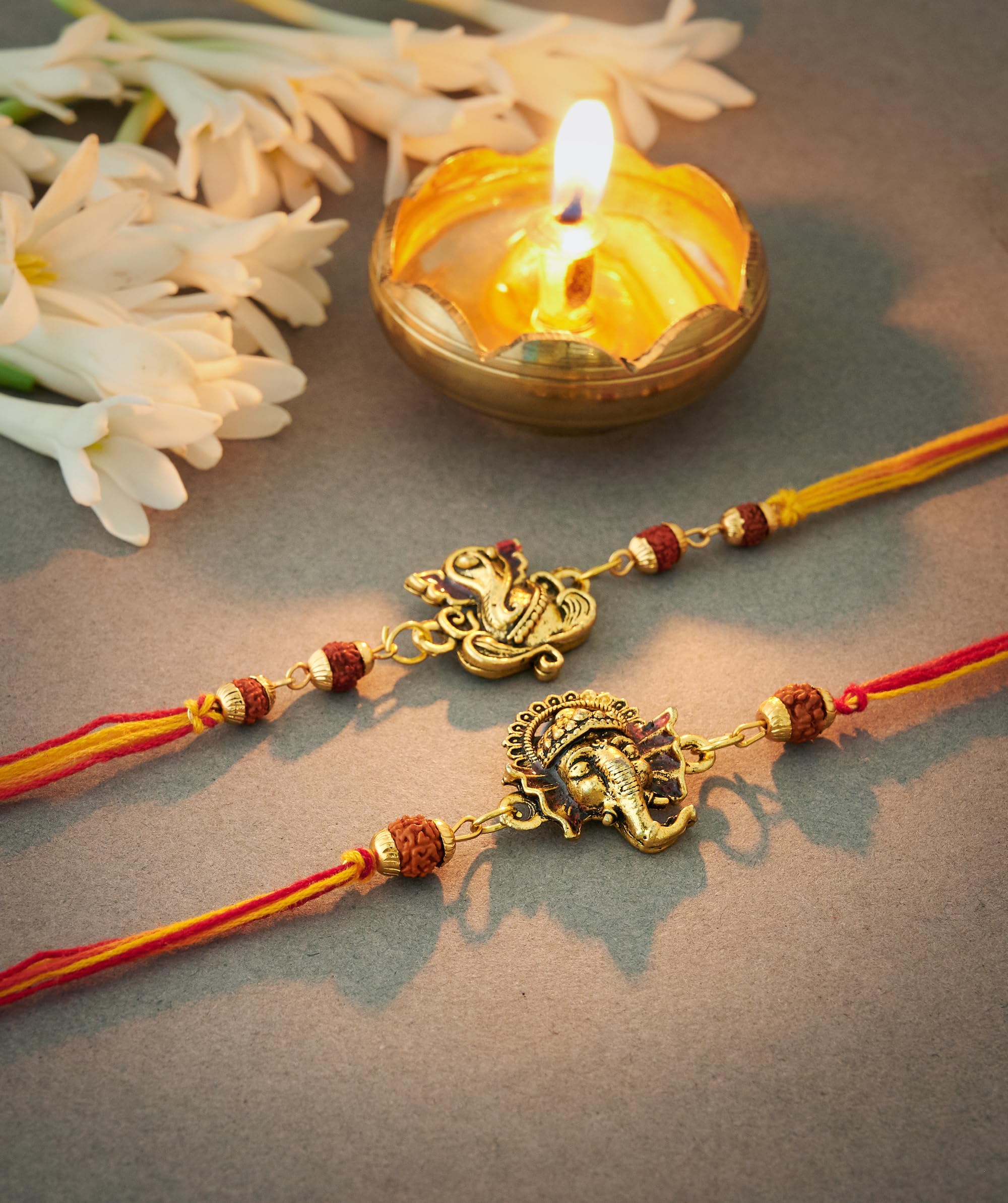Eximious India Rakhi For Brother - Set of 2 With Card Rudraksha Ganesha Pendant For Raksha Bandhan Designer Rakhi Thread for Bhaiya (Design 2)