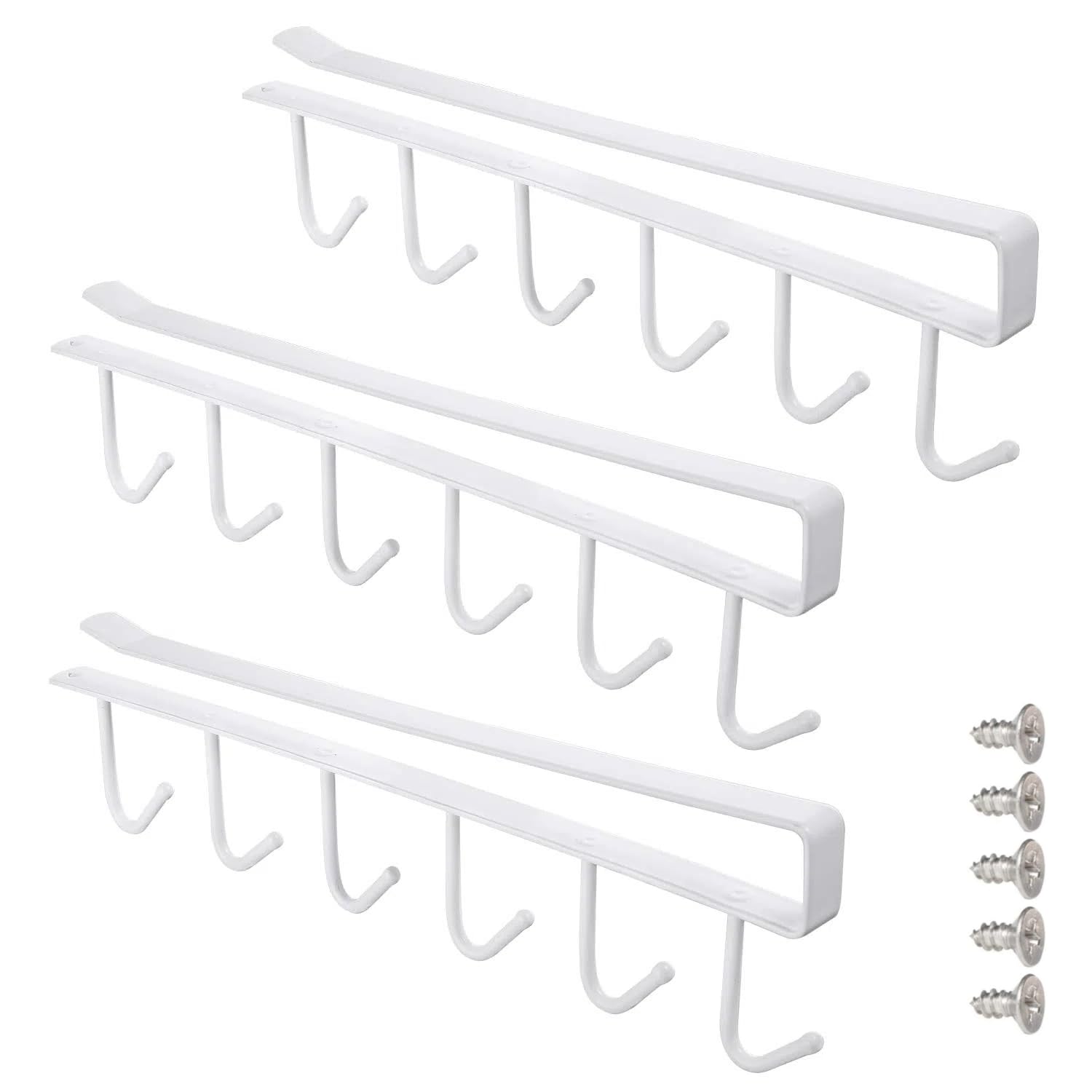 Achoulei 3pcs Mug Hooks Under Cabinet Coffee Mug Cup Holder Rack, Drilling Free Coffee Mug Cup Hanger Organizer for Kitchen Cabinets Storage - Fit for 1 Inch Thickness Shelf or Less (White)