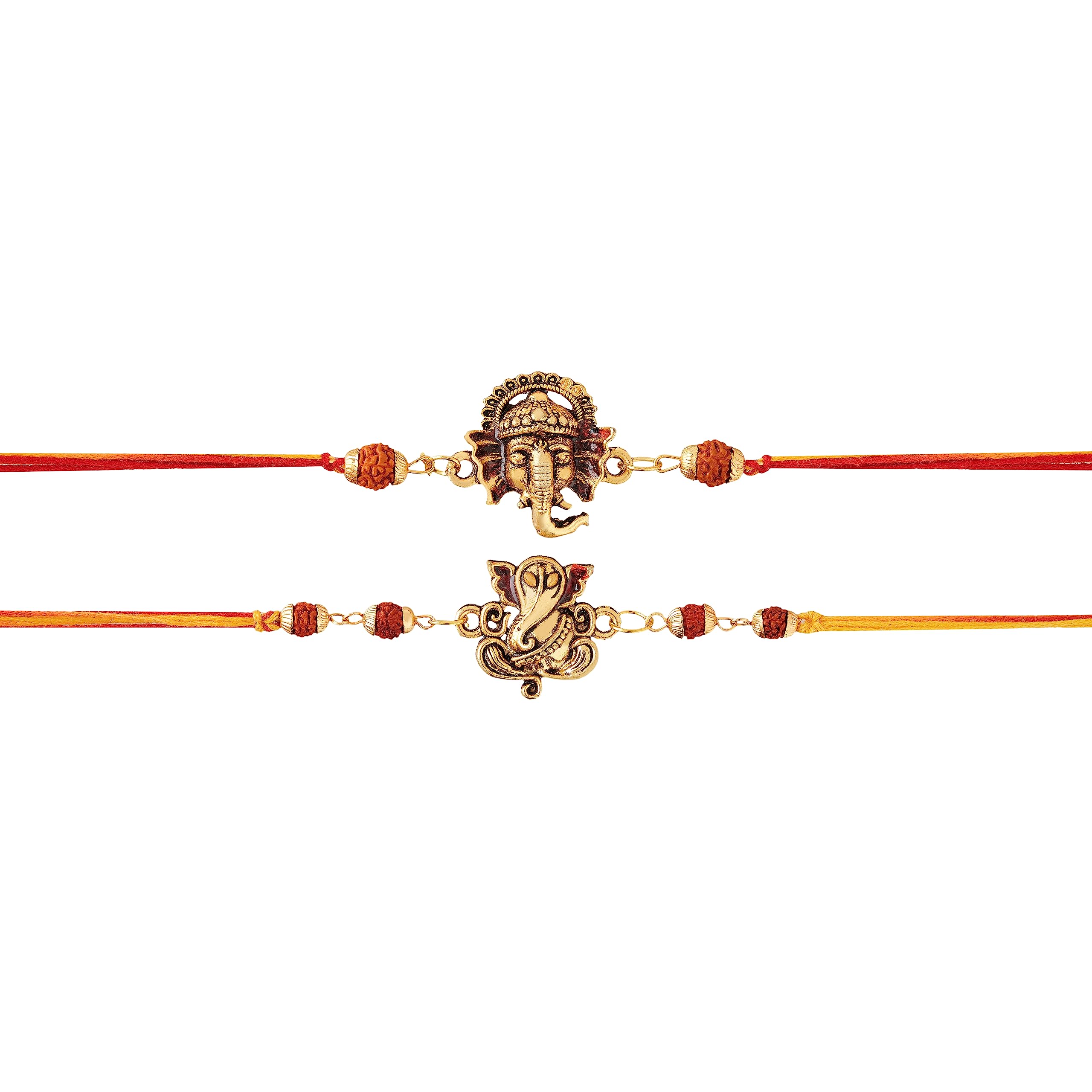 Eximious India Rakhi For Brother - Set of 2 With Card Rudraksha Ganesha Pendant For Raksha Bandhan Designer Rakhi Thread for Bhaiya (Design 2)