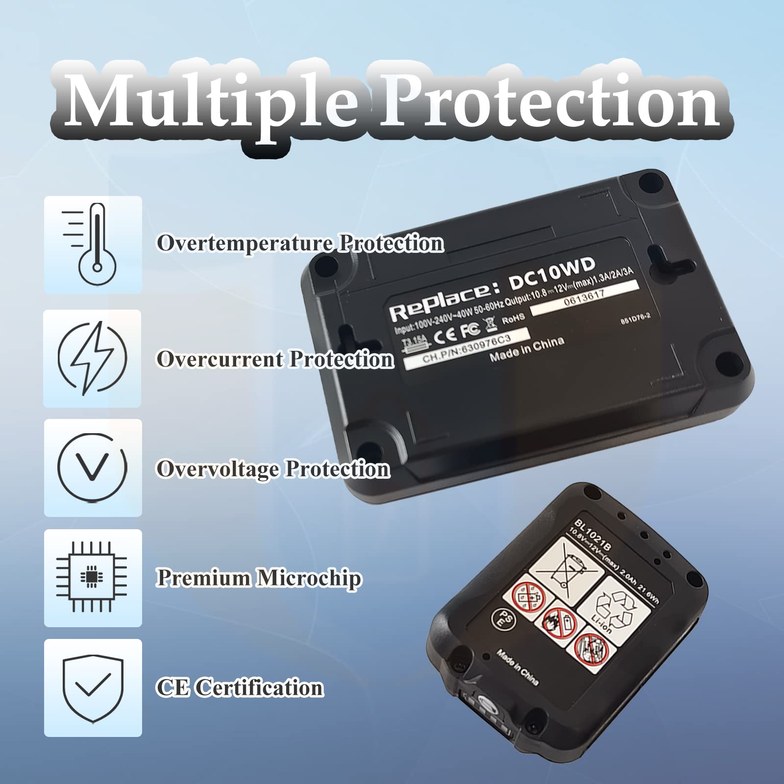 The Power Shop 2pcs Replacement for Tool Battery BL1015 bl1021b with Charger DC10WD Compatible with BL1016 BL1020B BL1040B BL1041B 10.8V & 12V Max. Li-ion CXT Battery 197394-3 197402-0