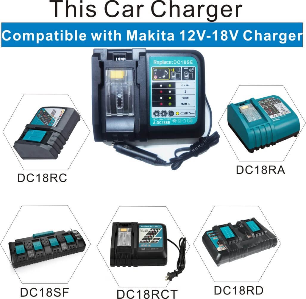 Compaitble with Makita DC18SE Lithium Ion Vehicle Charger,Car Battery Charger, for Battery BL1835B BL1845B BL1845 BL1820 BL1820B BL1815 BL1815B BL1835 BL1840 BL1840B