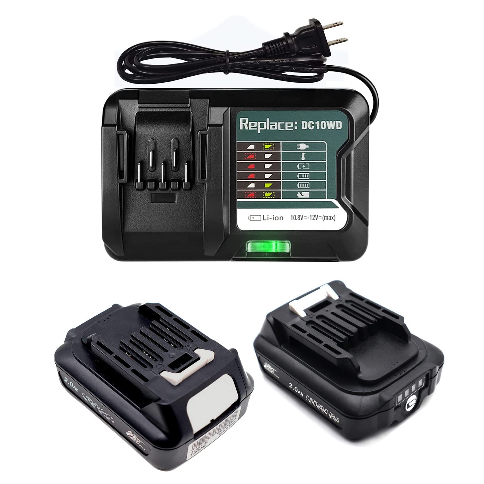 The Power Shop 2pcs Replacement for Tool Battery BL1015 bl1021b with Charger DC10WD Compatible with BL1016 BL1020B BL1040B BL1041B 10.8V & 12V Max. Li-ion CXT Battery 197394-3 197402-0