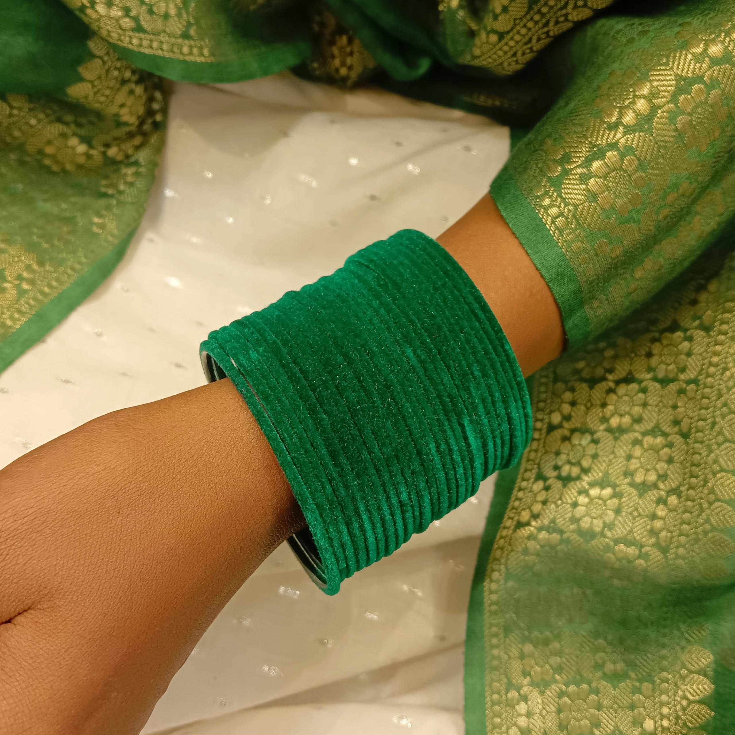 Efulgenz Indian Bangles Set Bollywood Plain Metal Velvet Bangle Bracelets Costume Jewelry for Women