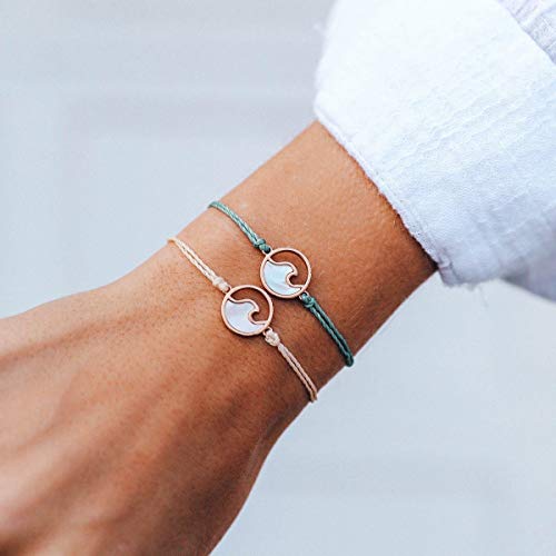 Pura Vida Rose Gold Stone Wave Bracelet w/Plated Charm - Adjustable Band, 100% Waterproof - Vanilla