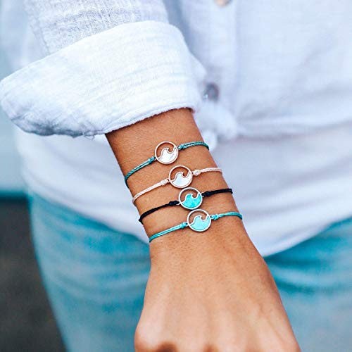 Pura Vida Rose Gold Stone Wave Bracelet w/Plated Charm - Adjustable Band, 100% Waterproof - Vanilla