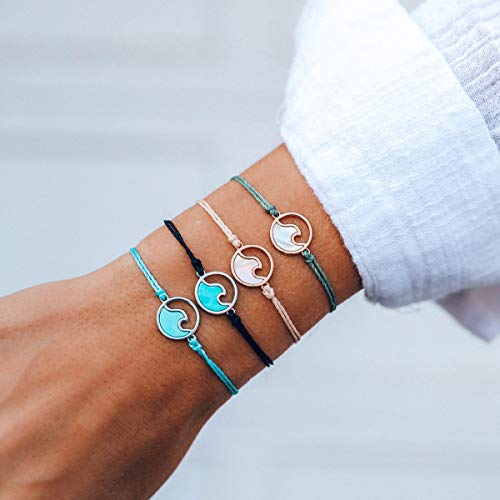 Pura Vida Rose Gold Stone Wave Bracelet w/Plated Charm - Adjustable Band, 100% Waterproof - Vanilla