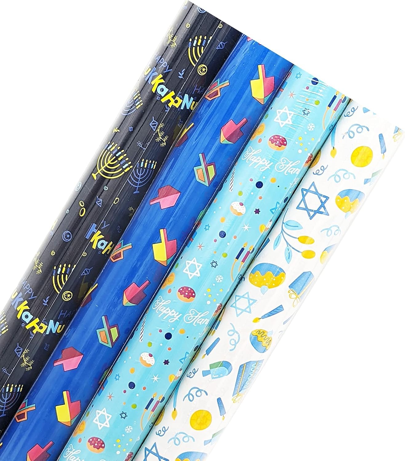 The Dreidel Company Happy Hanukkah Gift-Wrap Chanukah 17.5" in. X 180" in. Each (Happy Hanukkah 4 Roll Variety Pack)