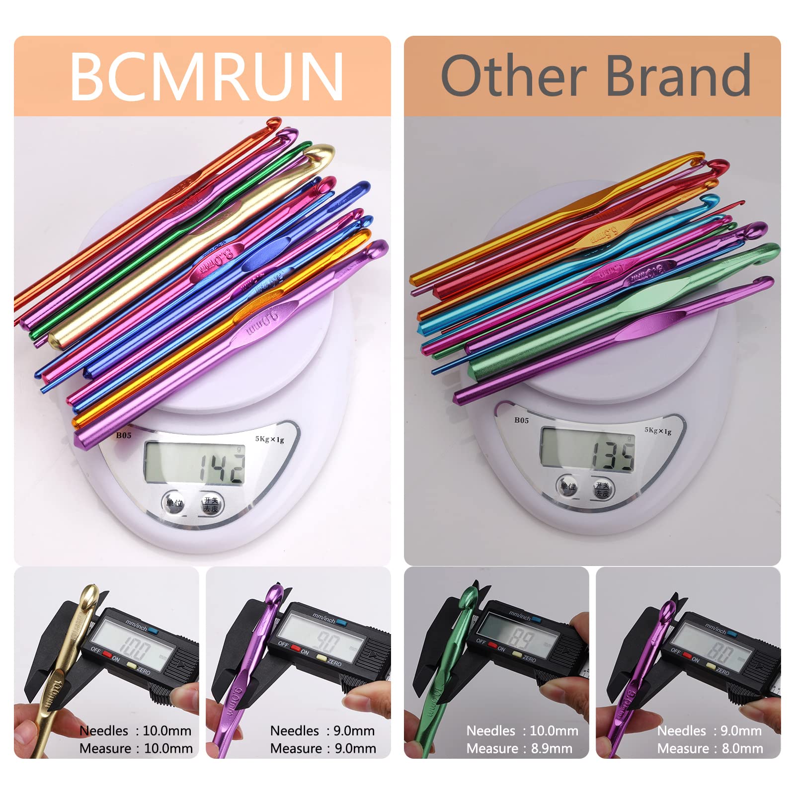 BCMRUN 14 pcs Multicolor Aluminum Crochet Hooks Knitting Needles Craft Yarn 2-10mm …