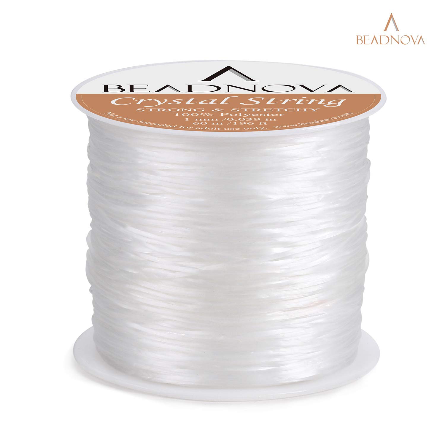BEADNOVA 1mm Elastic Stretch Crystal String Cord for Jewelry Making Bracelet Beading Thread 60m/roll (Clear White)
