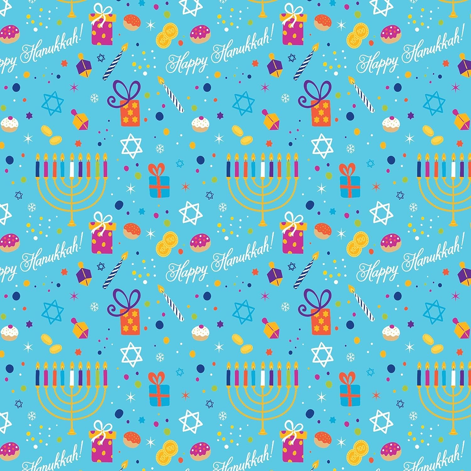 The Dreidel Company Happy Hanukkah Gift-Wrap Chanukah 17.5" in. X 180" in. Each (Happy Hanukkah 4 Roll Variety Pack)