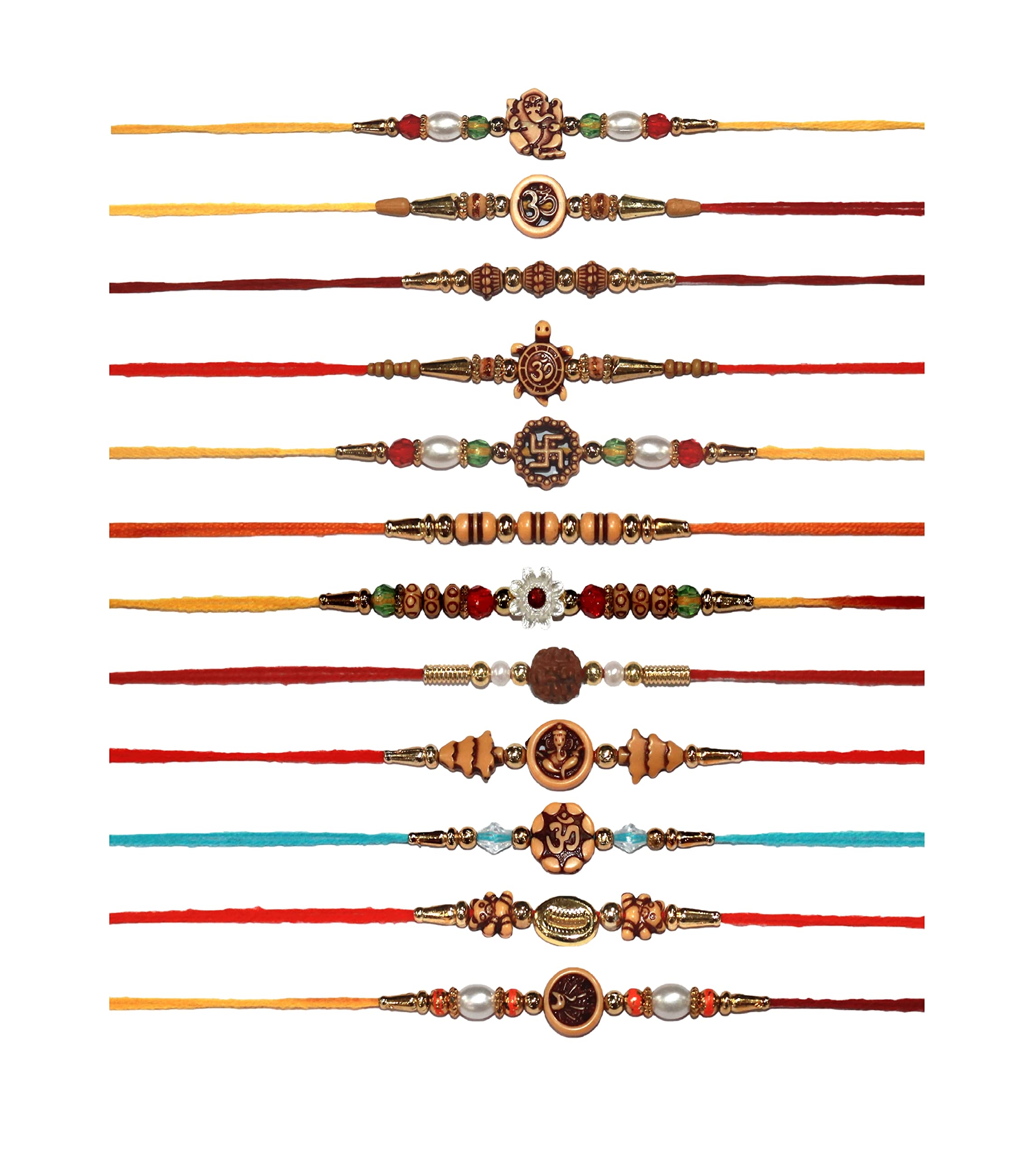 IS4A Set of 12 Rakhi with Different Design, Rakhi Thread, Rakhi for Brother, Sister, Bhaiya, Bhabhi, Multiple Beads, Assorted Color