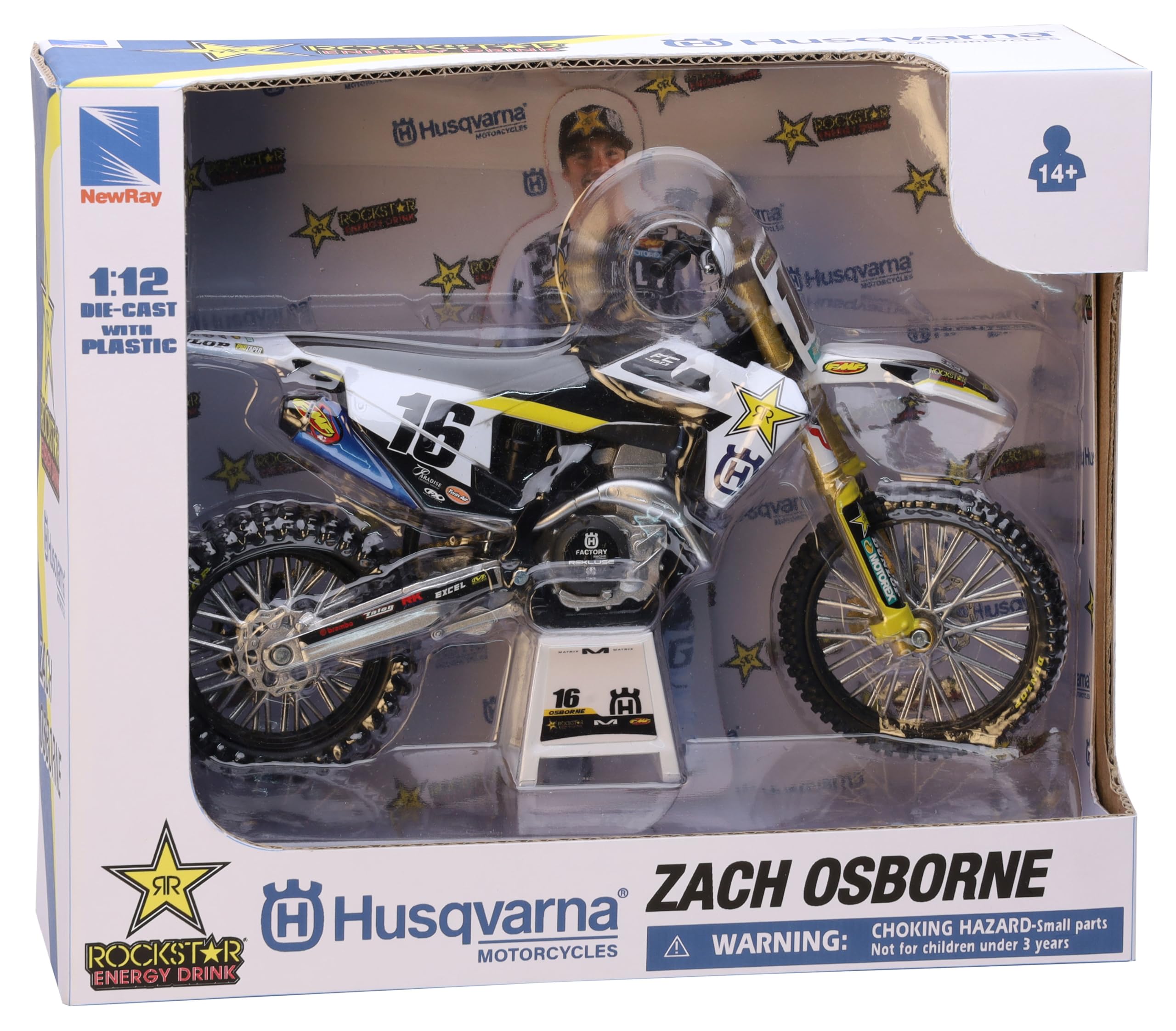 New-Ray FC450#16 Zach Osborne Rockstar Energy Drink 1/12 Diecast Motorcycle Model 58243, Blue