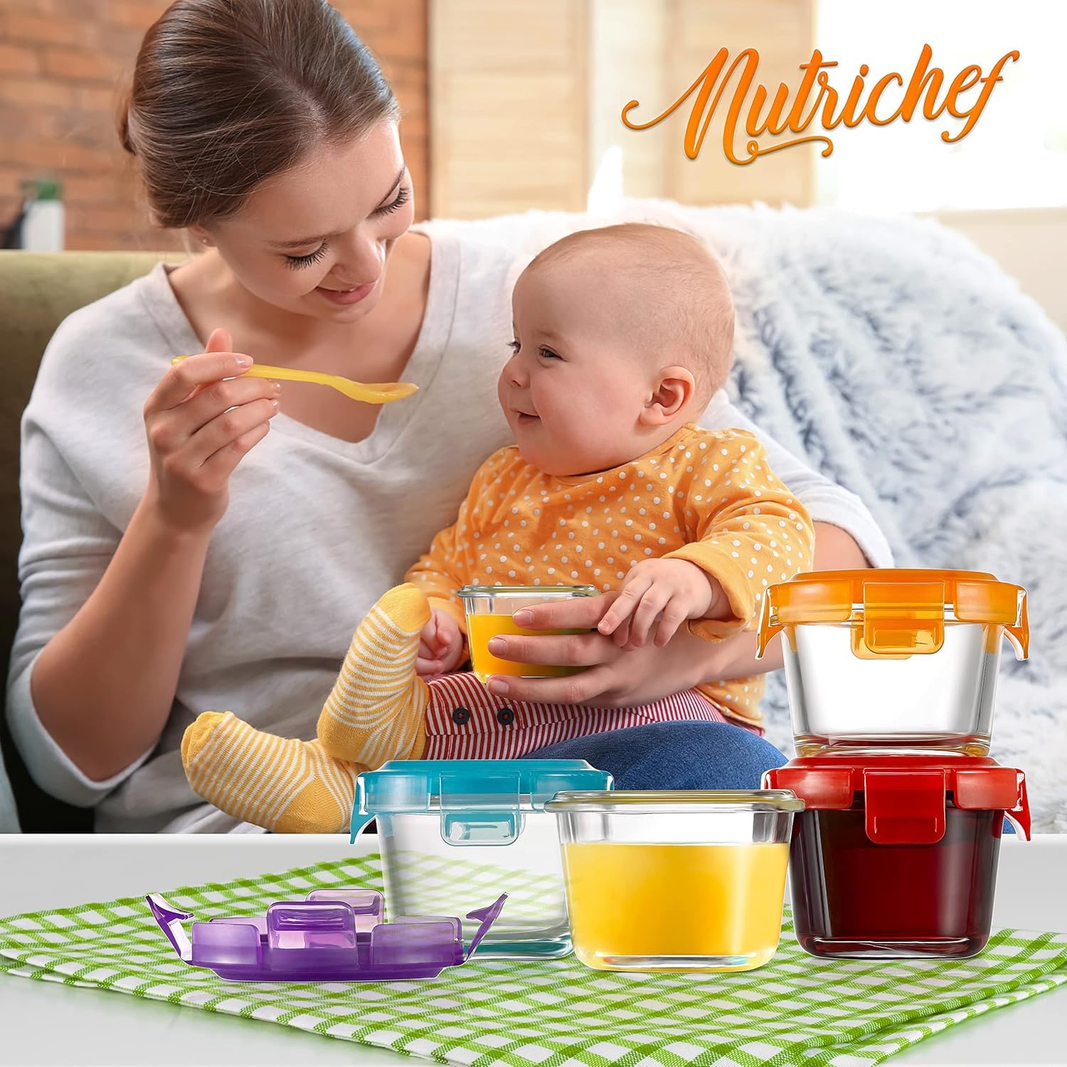 NutriChef 12PC Food Storage Containers - 4.48oz Mini Stackable Superior Premium Glass Meal-prep w/Airtight Locking Lid, BPA-Free Leakproof, Freezer-to-Oven-Safe, For Baby Food Snacks Fruits & Nuts