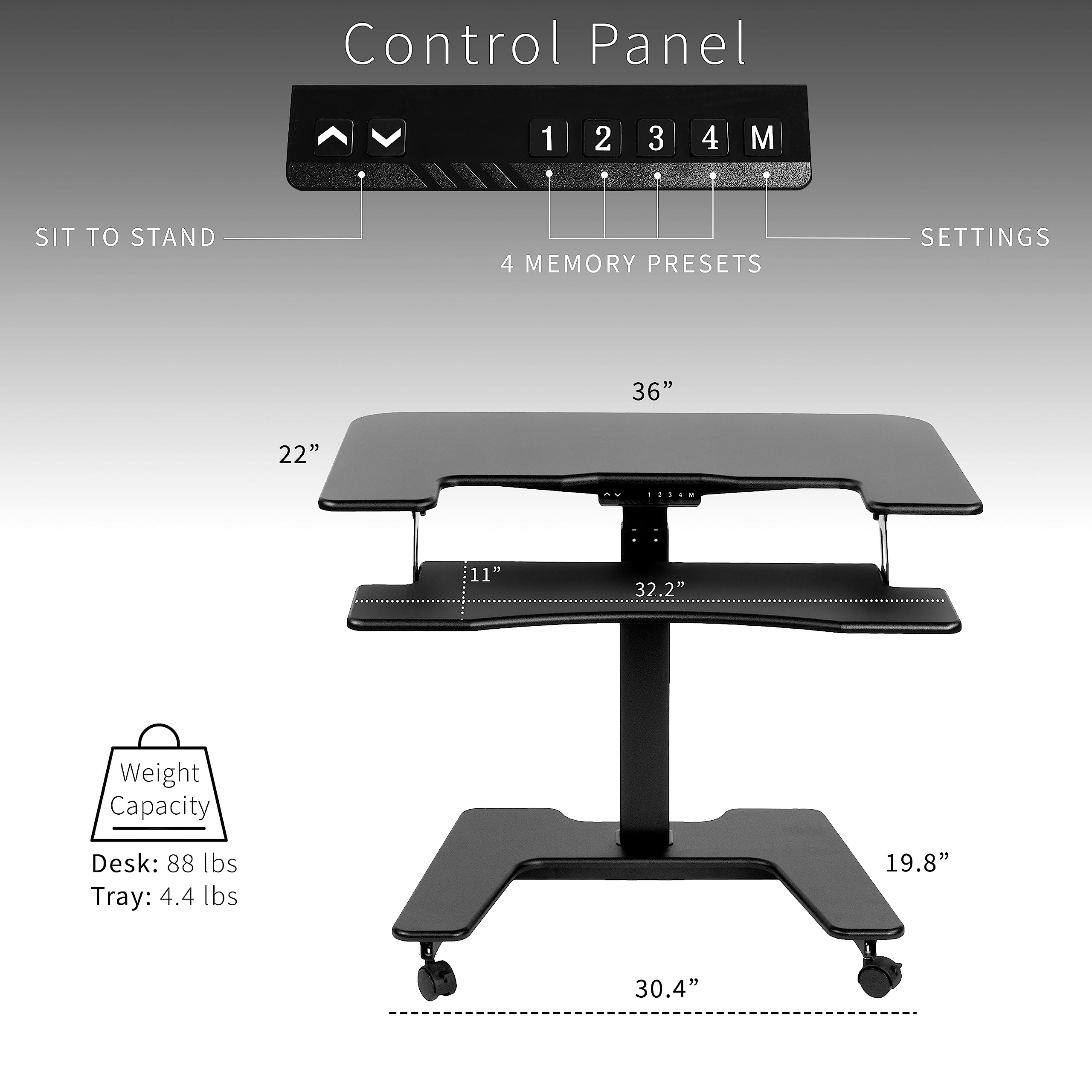 VIVO Black Electric Mobile Height Adjustable 36 inch Dual Platform Standing Desk with Wheels, Rolling Small Space Table, Sit Stand Workstation, DESK-V111VT
