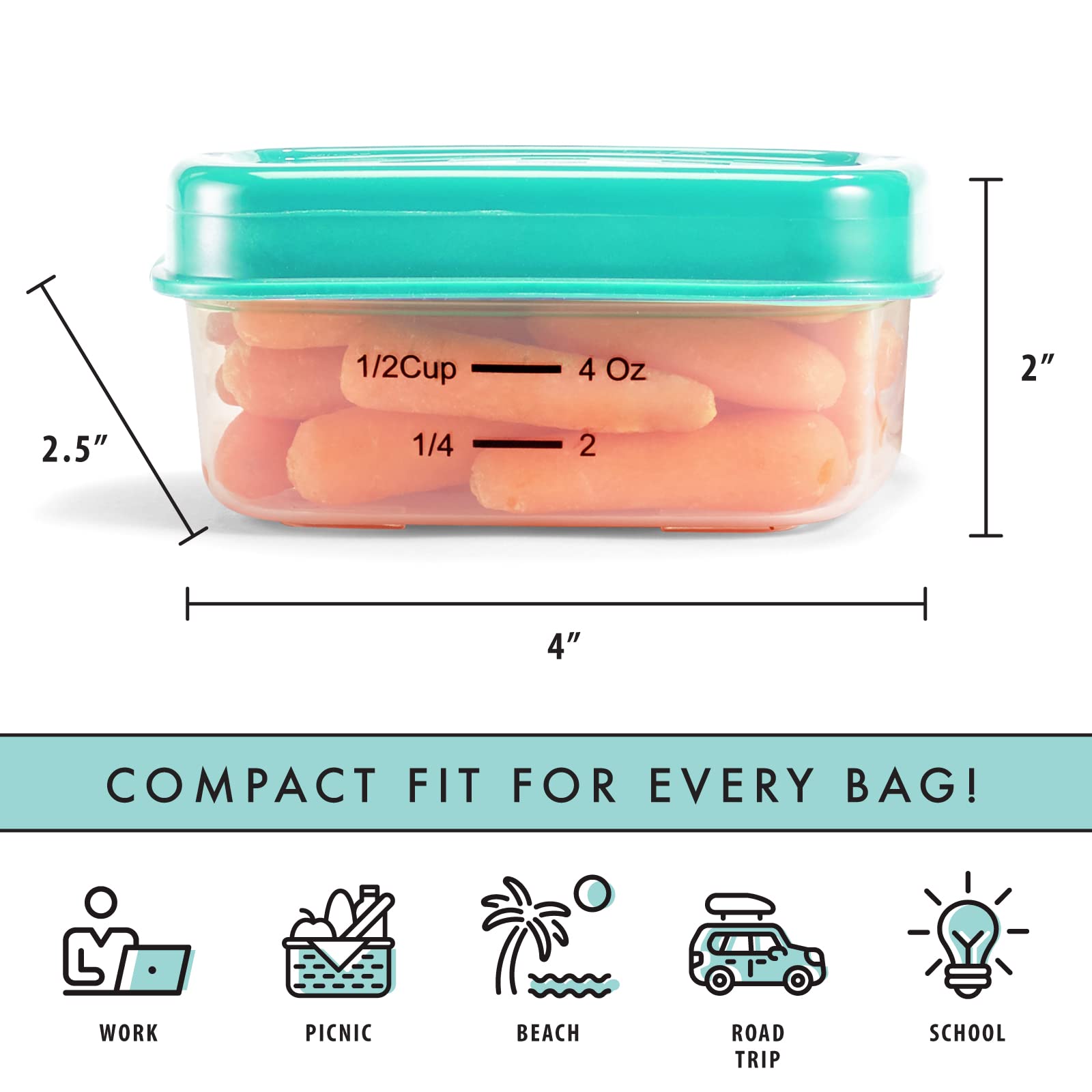Fit + Fresh 1/2-Cup Snack Set, Condiment & Salad Dressing Containers, Reusable & Leakproof Lunch Containers, Perfect for Insulated Lunch Bag, Lunch Box & More, 5PK, Multicolor