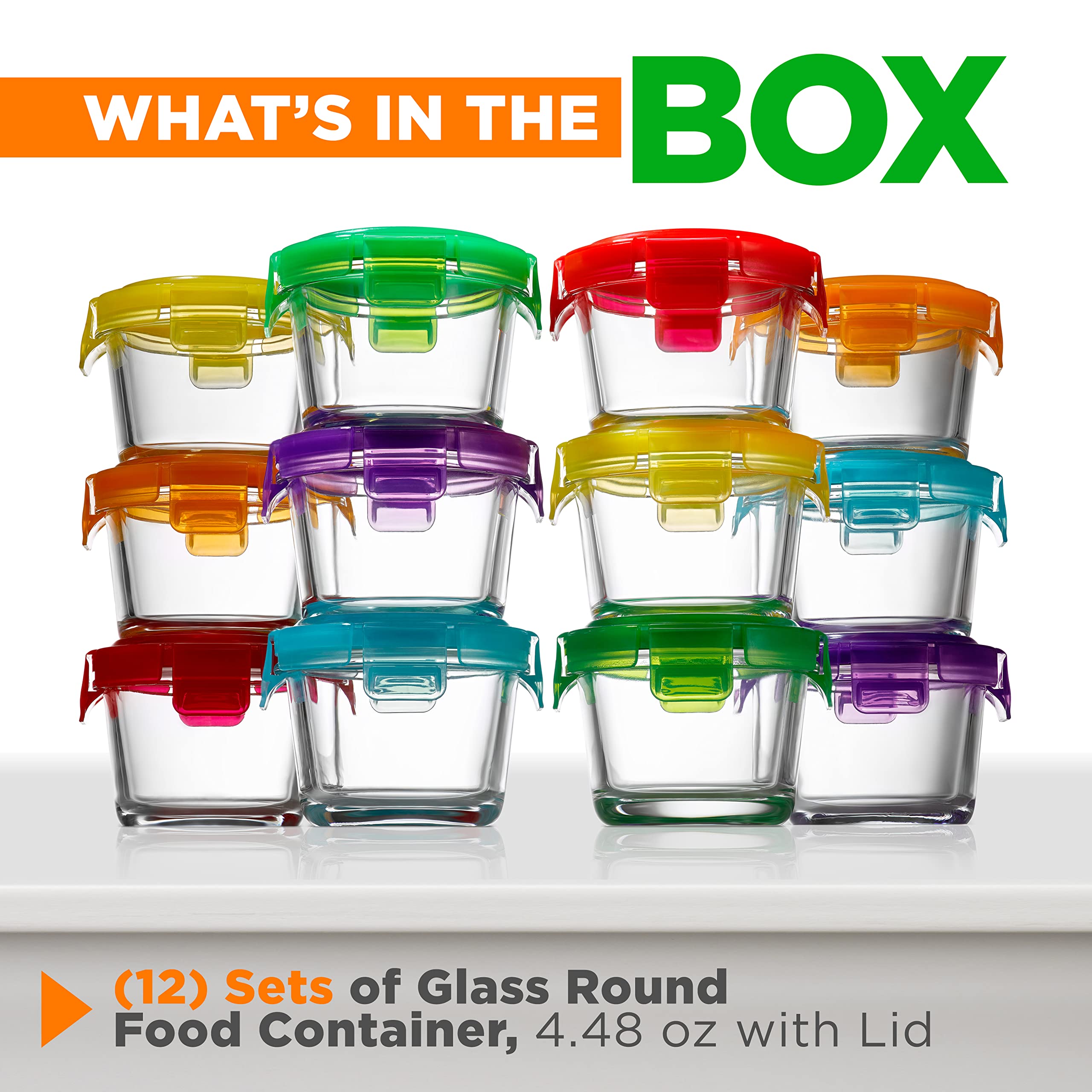 NutriChef 12PC Food Storage Containers - 4.48oz Mini Stackable Superior Premium Glass Meal-prep w/Airtight Locking Lid, BPA-Free Leakproof, Freezer-to-Oven-Safe, For Baby Food Snacks Fruits & Nuts