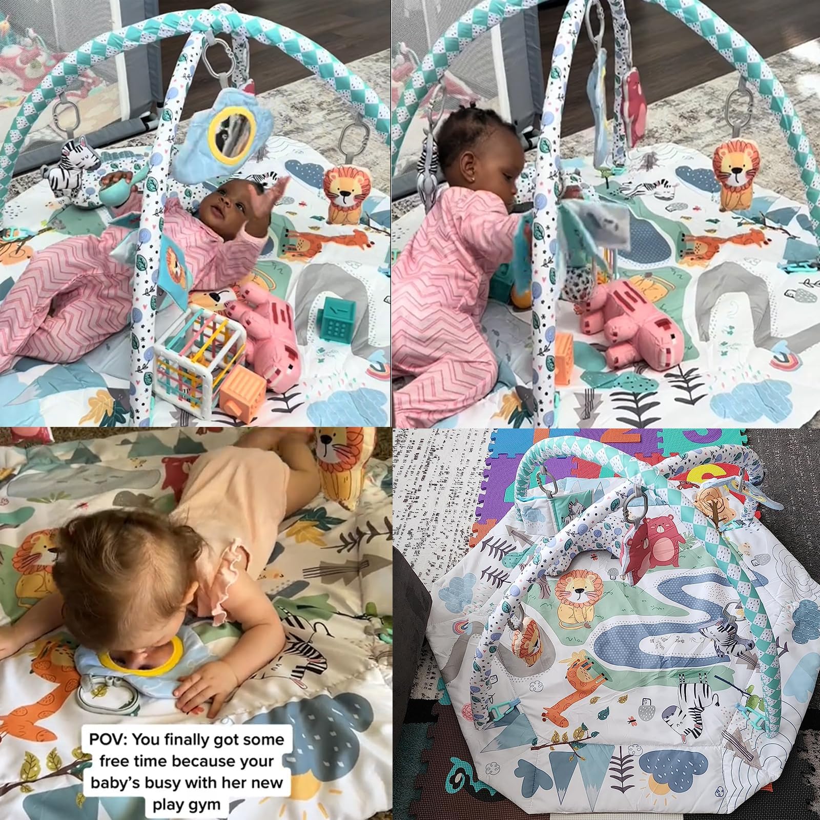 Bellababy Tummy Time Mat, 4-in-1 Baby Gym Activity Play Mat & Ball Pit, with High Contrast Toys & Self-Discovery Mirror & Tummy Time Pillow for Sensory and Motor Skill Development (Blue)