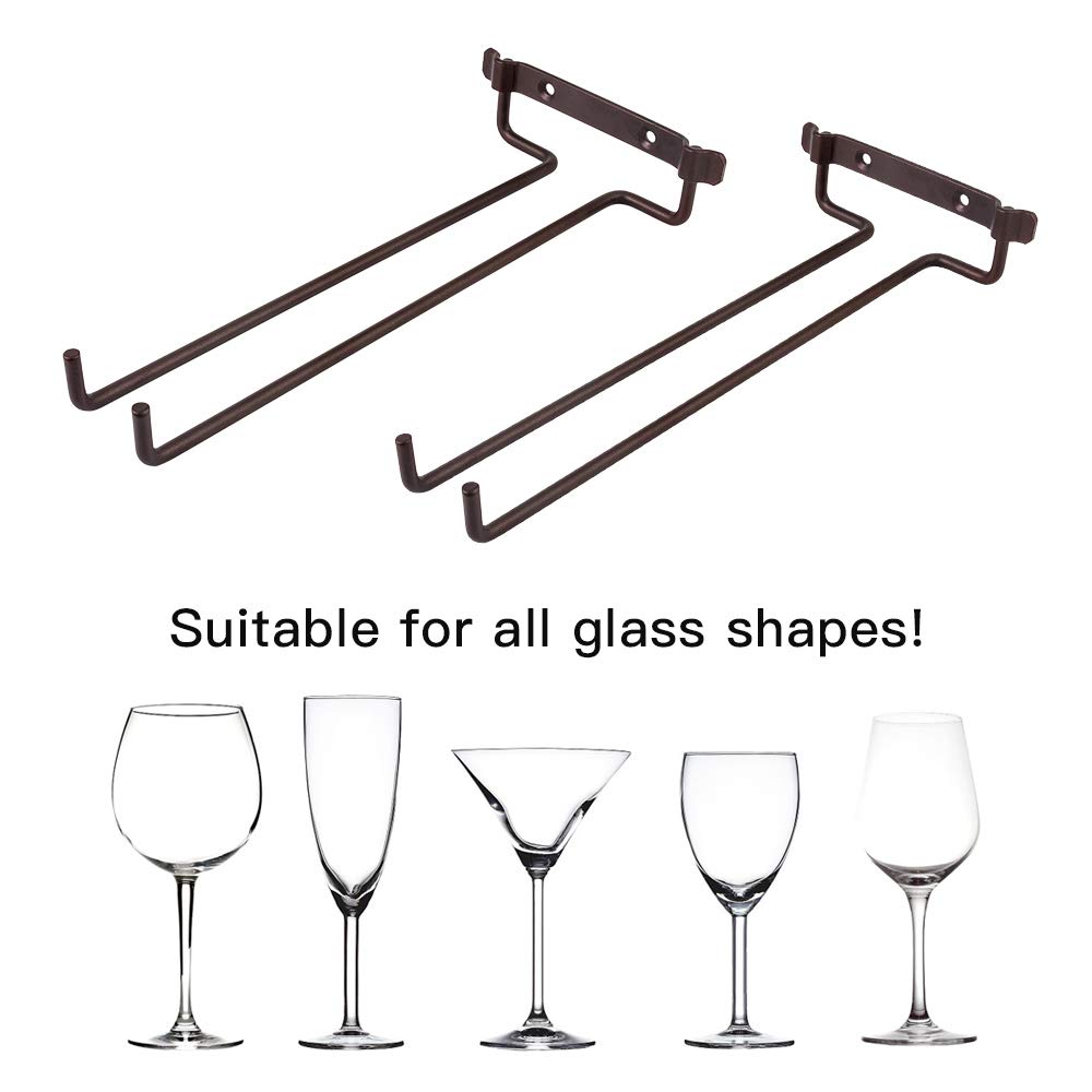 BOOKZON Wine Glass Rack Wall Mounted Set of 2 Bronze, Stemware Rack, Wine Glasses Holder Storage Hanger Organizer Metal for Cabinet Kitchen or Bar (no glasses included)