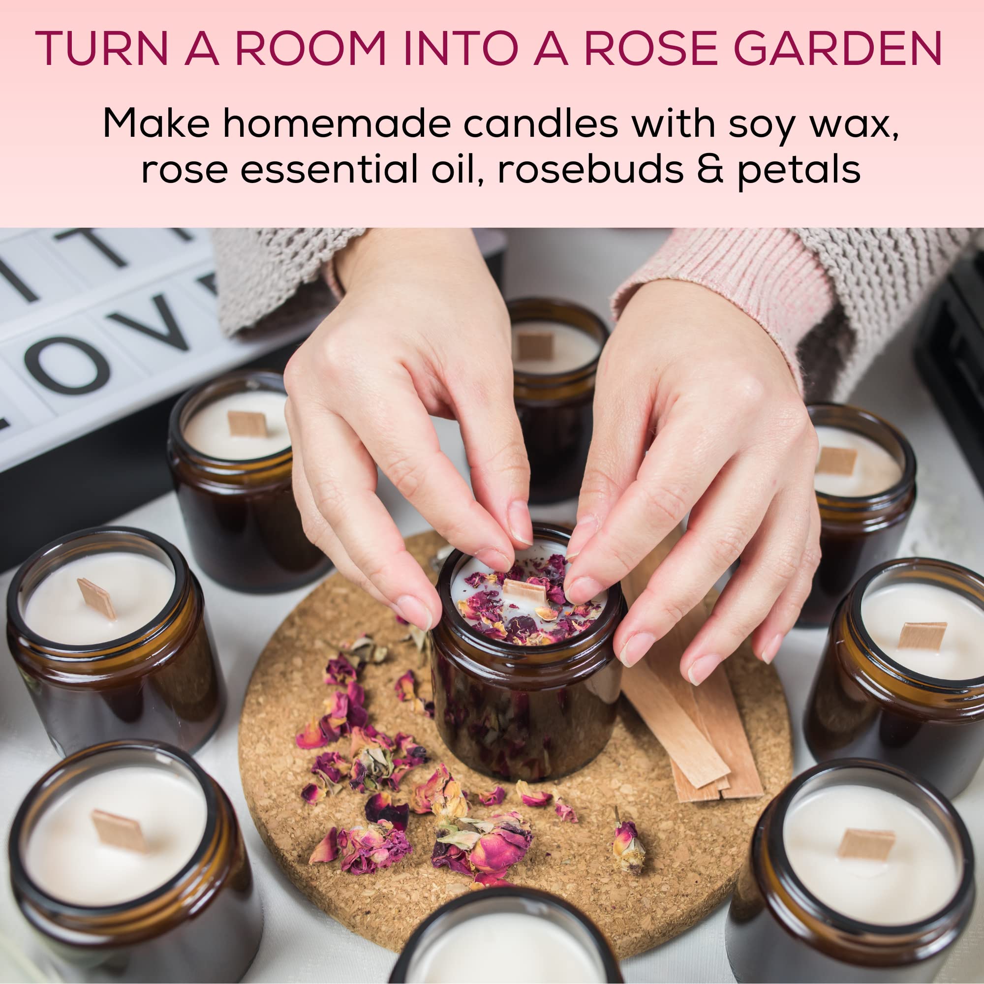 Dried Rose Petals and Rose Buds - Red - 1 Pound Edible Flowers - Use in Tea, Baking, Making Rose Water, Crafting, Wedding Confetti - Included Sample Bottle of Rose Absolute Essential Oil - by bMAKER