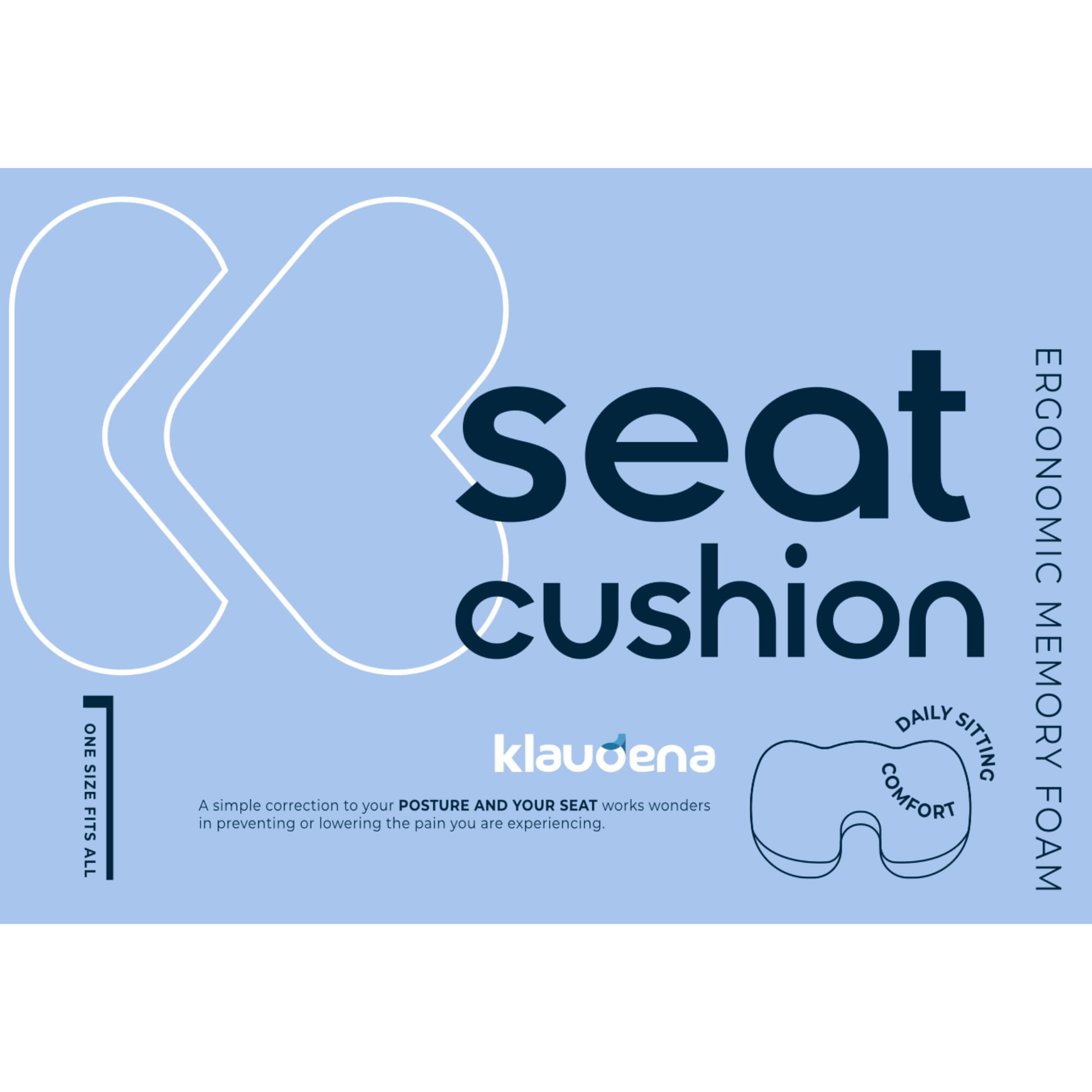 Klaudena | Memory Foam Seat Cushion for Office Chair, Coccyx Lower Back Support Tailbone Pain Relief, Lumbar Support Cushions, Work Chair Pad Butt Pillow, Sciatica, Correct Posture, Desk Chair Cushion
