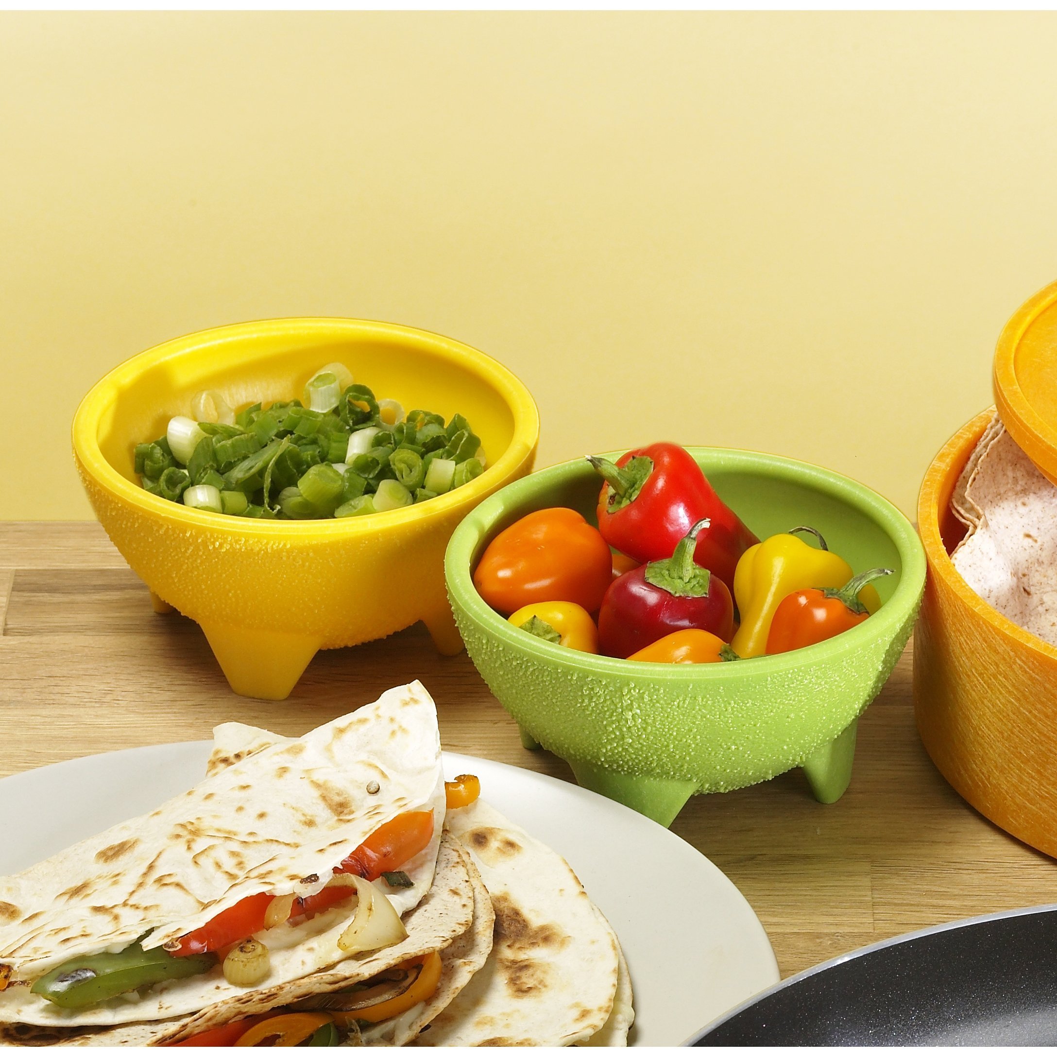 IMUSA USA Plastic Salsa Dishes 3-Piece, Red, Orange, Green