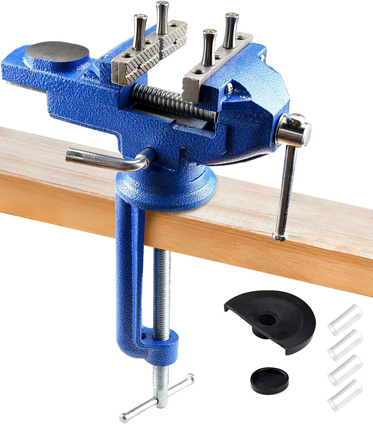 Bench Vise with Clamp Post Universal 3 Inch Bench Clamps 360° Swivel Base Home Vise for Holding Irregular Objects Table Vice with Longer Clamping Distance for Woodworking, Drilling, etc.