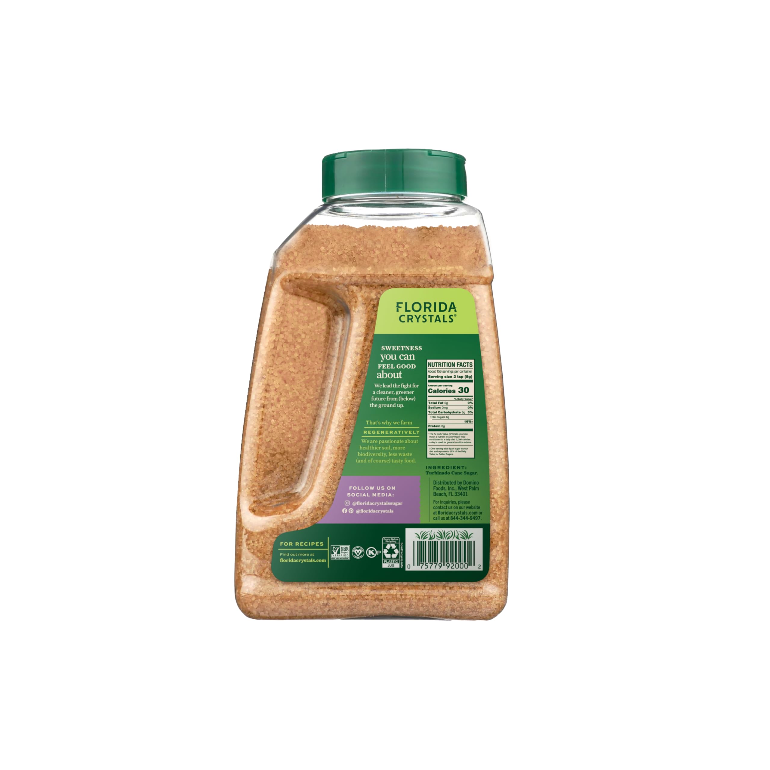 Florida Crystals Turbinado Cane Sugar, 44 oz (3 lb) Jug (Pack of 2)