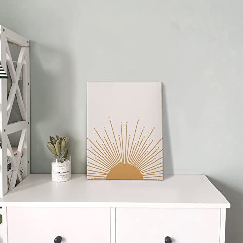 PHAMTE Mid Century Modern Boho Sun Wall Art, Minimalist Sun Sunset Sunrise Sunshine Nursery Print Framed Canvas Painting Artwork Home Bathroom Girls Room Kitchen Office Decor(11x14 Inch)