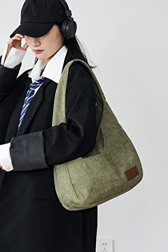 Ulisty Women Corduroy Wide Strap Hobo Bag Shoulder Bag Casual Underarm Bag Handbag green